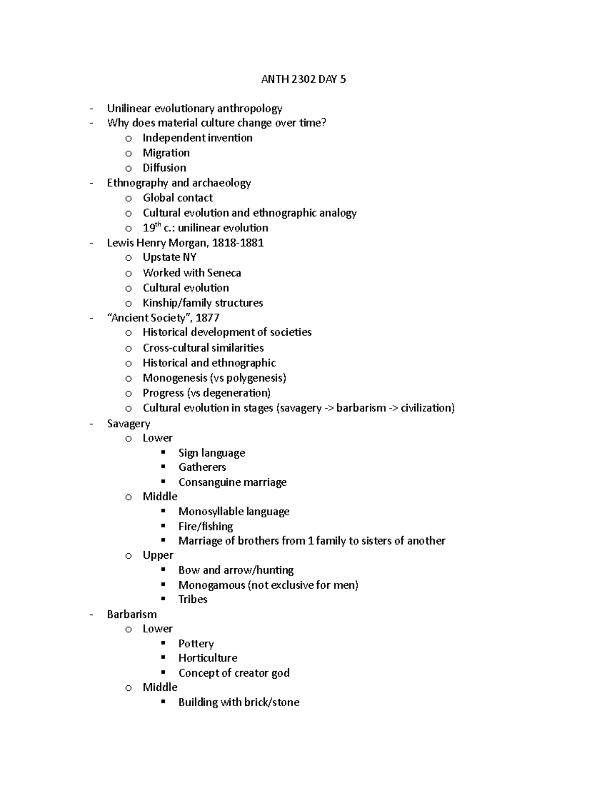 ANTH 2302 DAY 5 - Fifth day of lecture notes for Intro to Archaeology ...