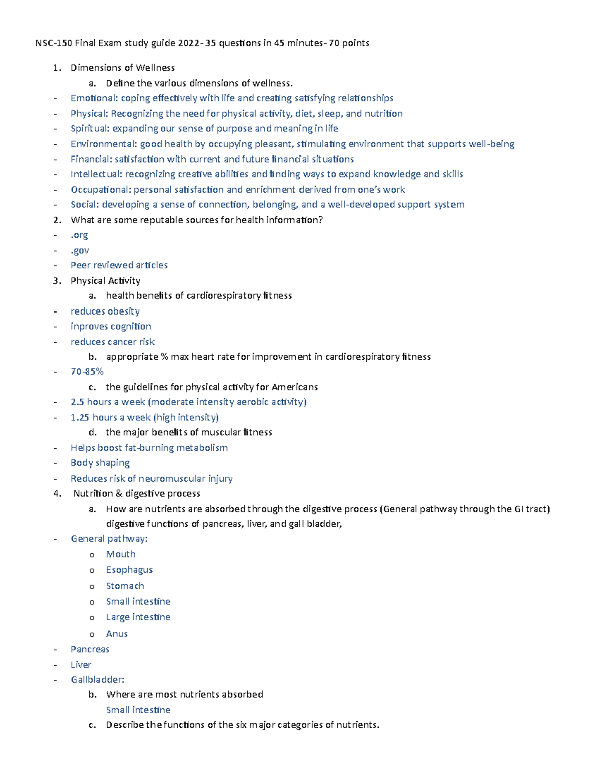 Final study guide - NSC-150 Final Exam study guide 2022- 35 questions ...