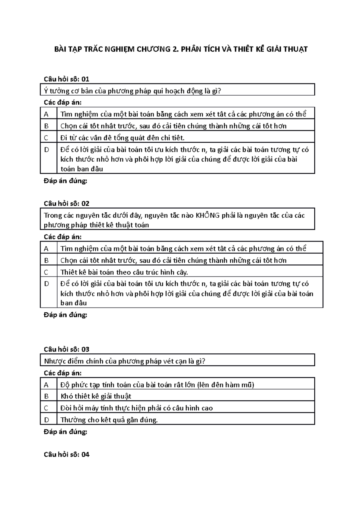 BTTN Chuong 2 - Hihihbj - BÀI T P TRẮẮC NGHI M CH NG 2. PHÂN TÍCH VÀ THIẾẮT KẾẮ GI I THUẬỆƯƠẢẬT ...