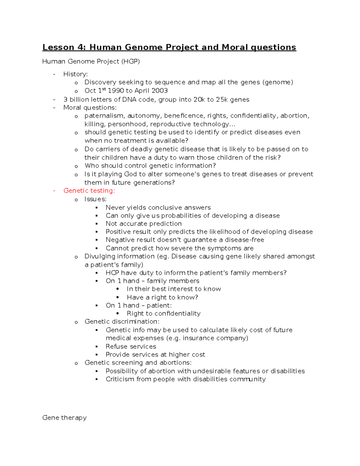 Unit 2 summary - Lesson 4: Human Genome Project and Moral questions ...