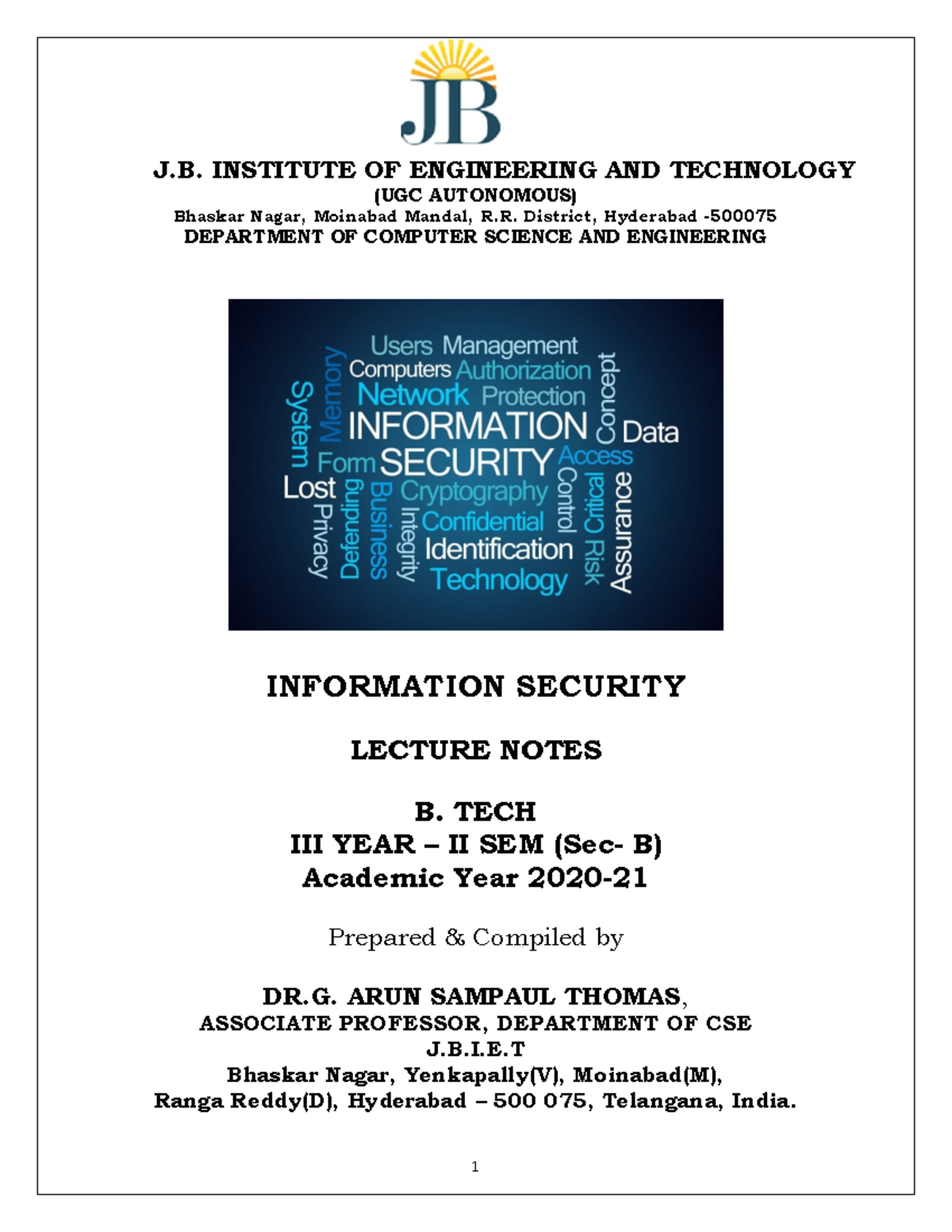 IS Notes III CSE B 2020-21 II Sem - 1 J. INSTITUTE OF ENGINEERING AND ...