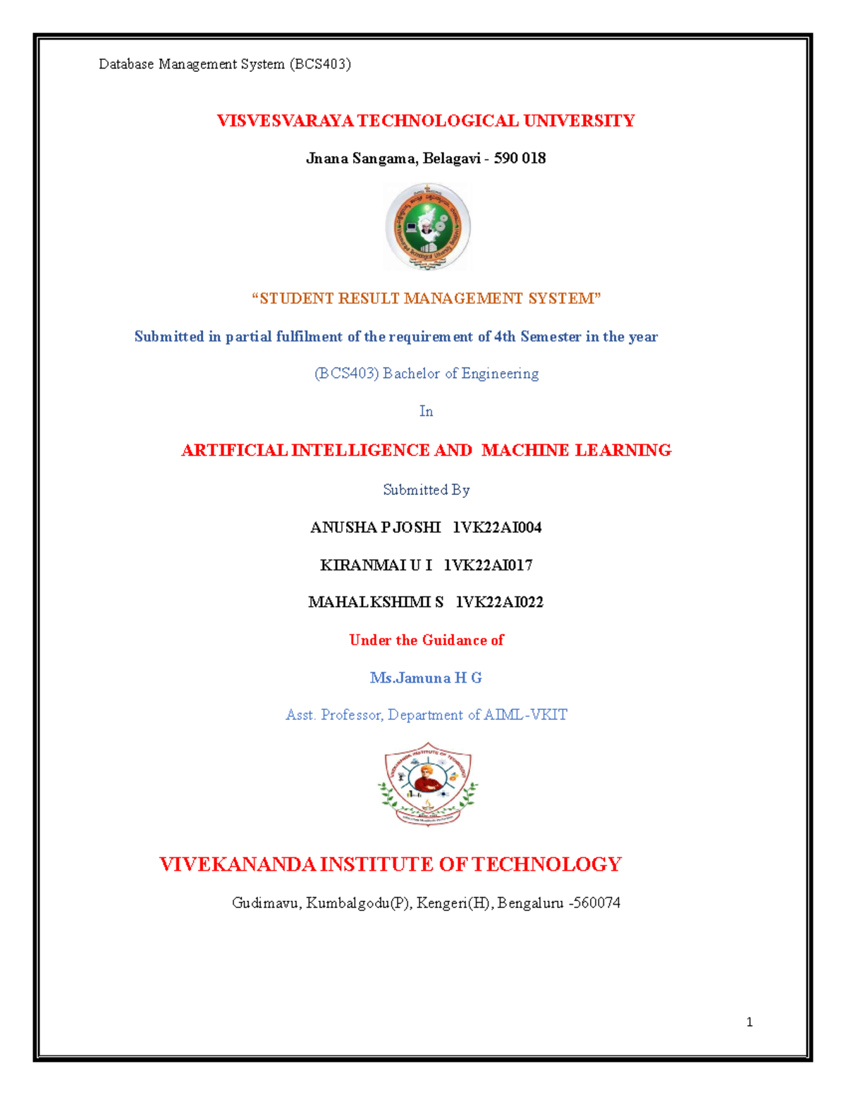 DBMS - practice notes from study material - VISVESVARAYA TECHNOLOGICAL ...