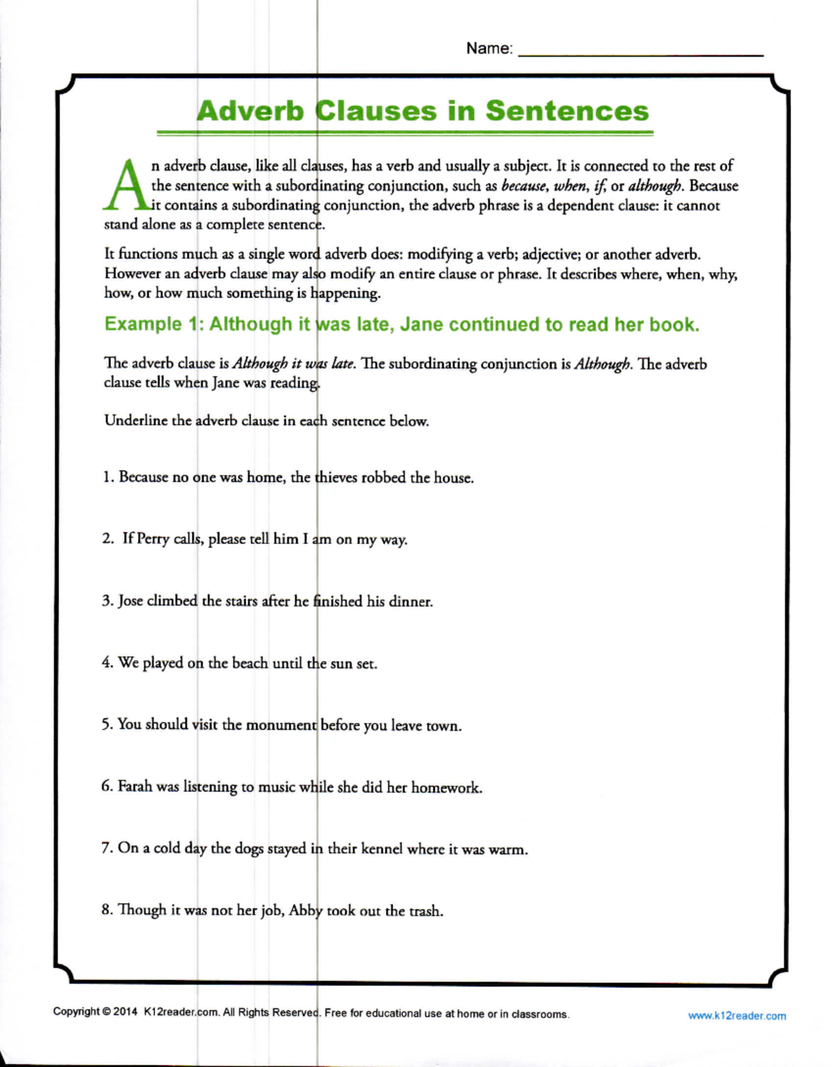 Adverb Clauses Practice - MATH 1500 - Studocu