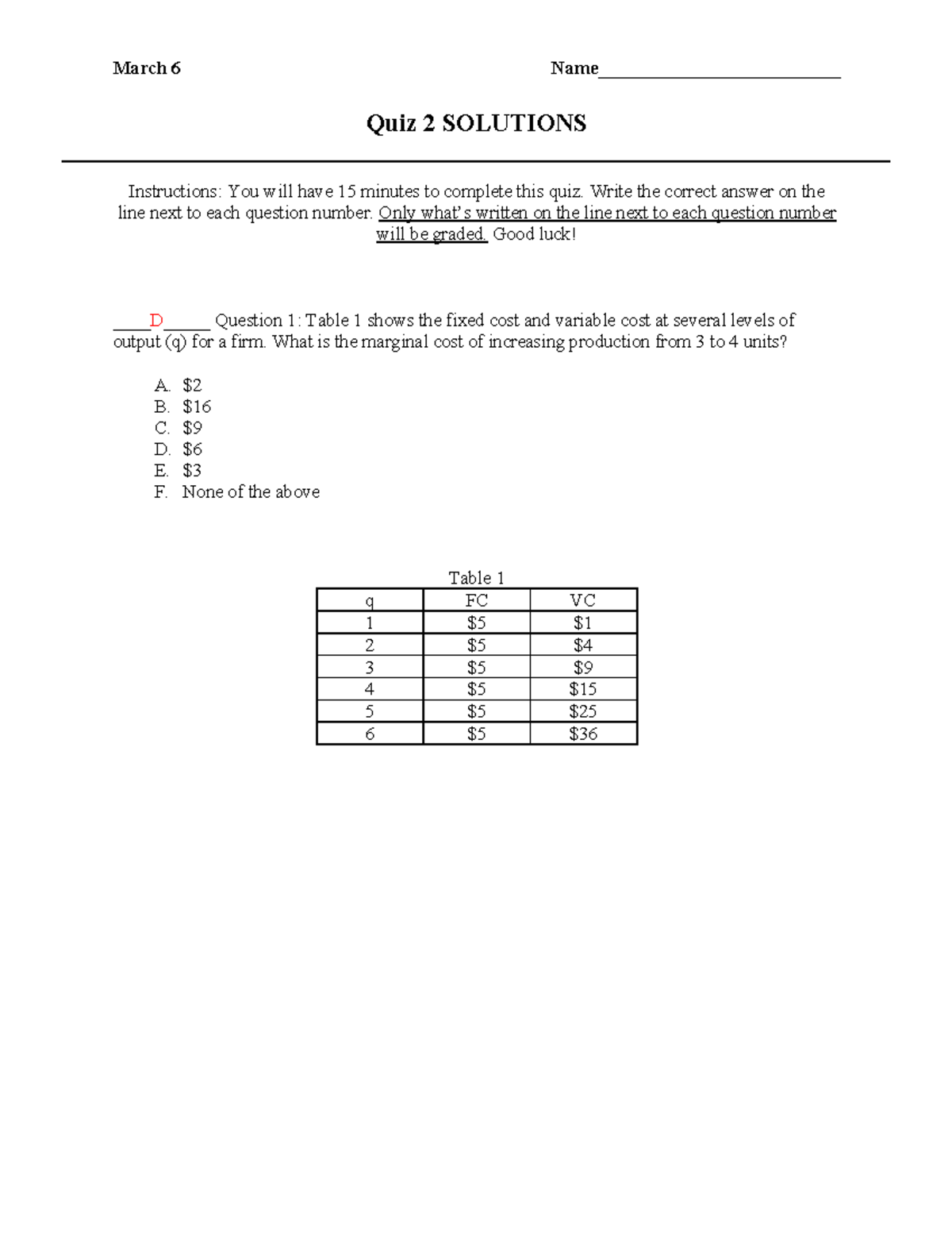 Quiz 2 Solutions - March 6 Name__________________________ Quiz 2 ...