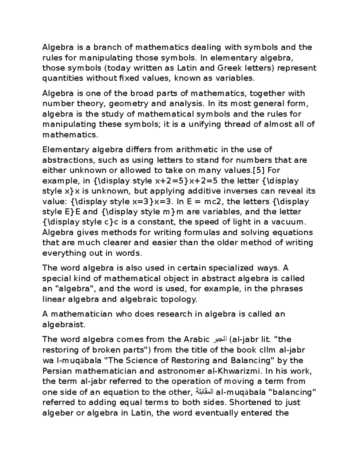 Algebra - In elementary algebra, those symbols (today written as Latin ...