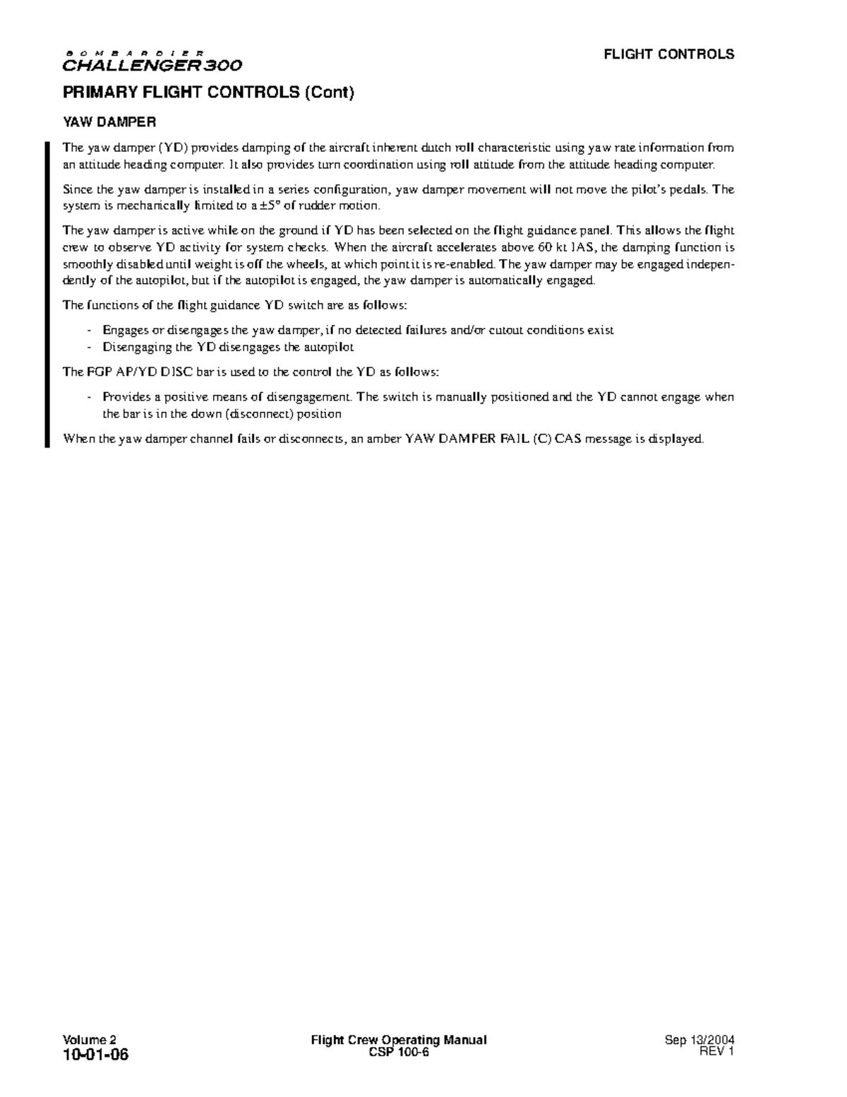 10-278 - Bombardier challenger 300 - FLIGHT CONTROLS Volume 2 Flight ...