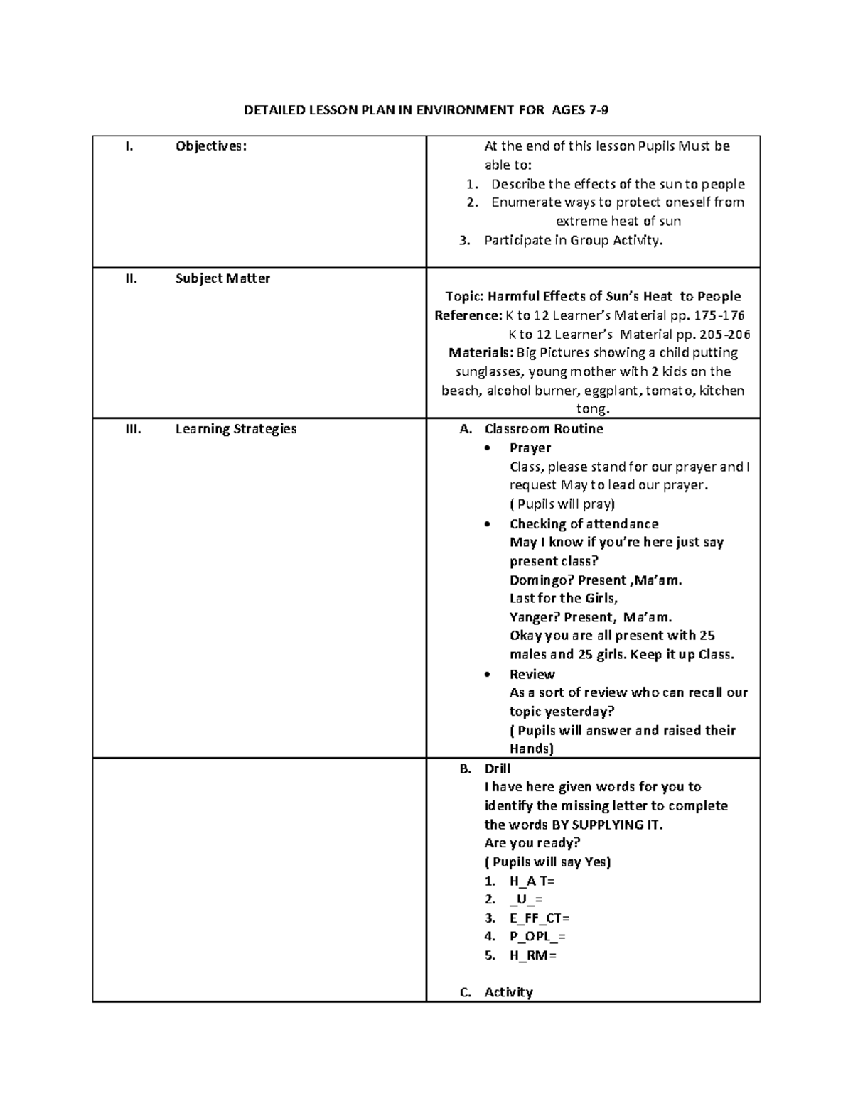 Detailed Lesson PLAN IN Environment FOR AGES 7 - DETAILED LESSON PLAN ...