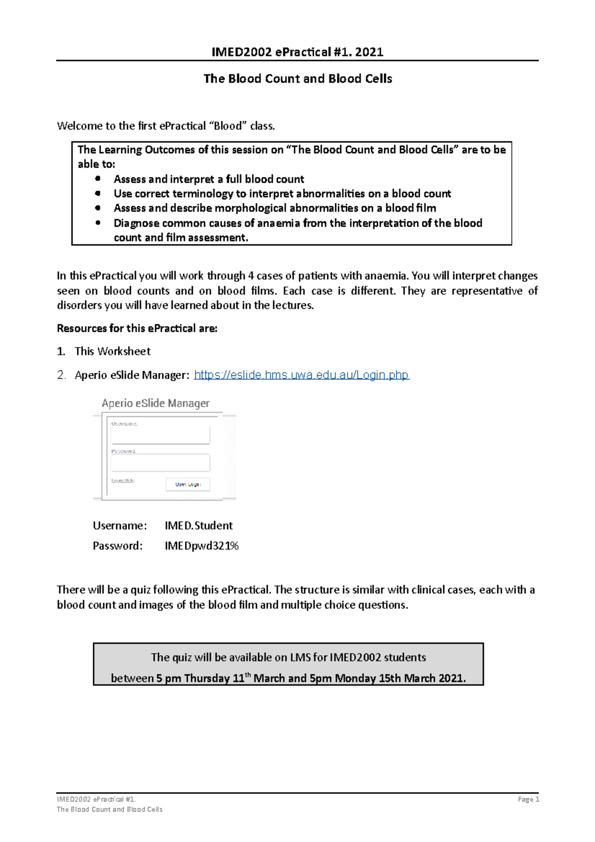 1 IMED2002 Blood count and blood cells e PRAC Worksheet Mar2021 v1 ...