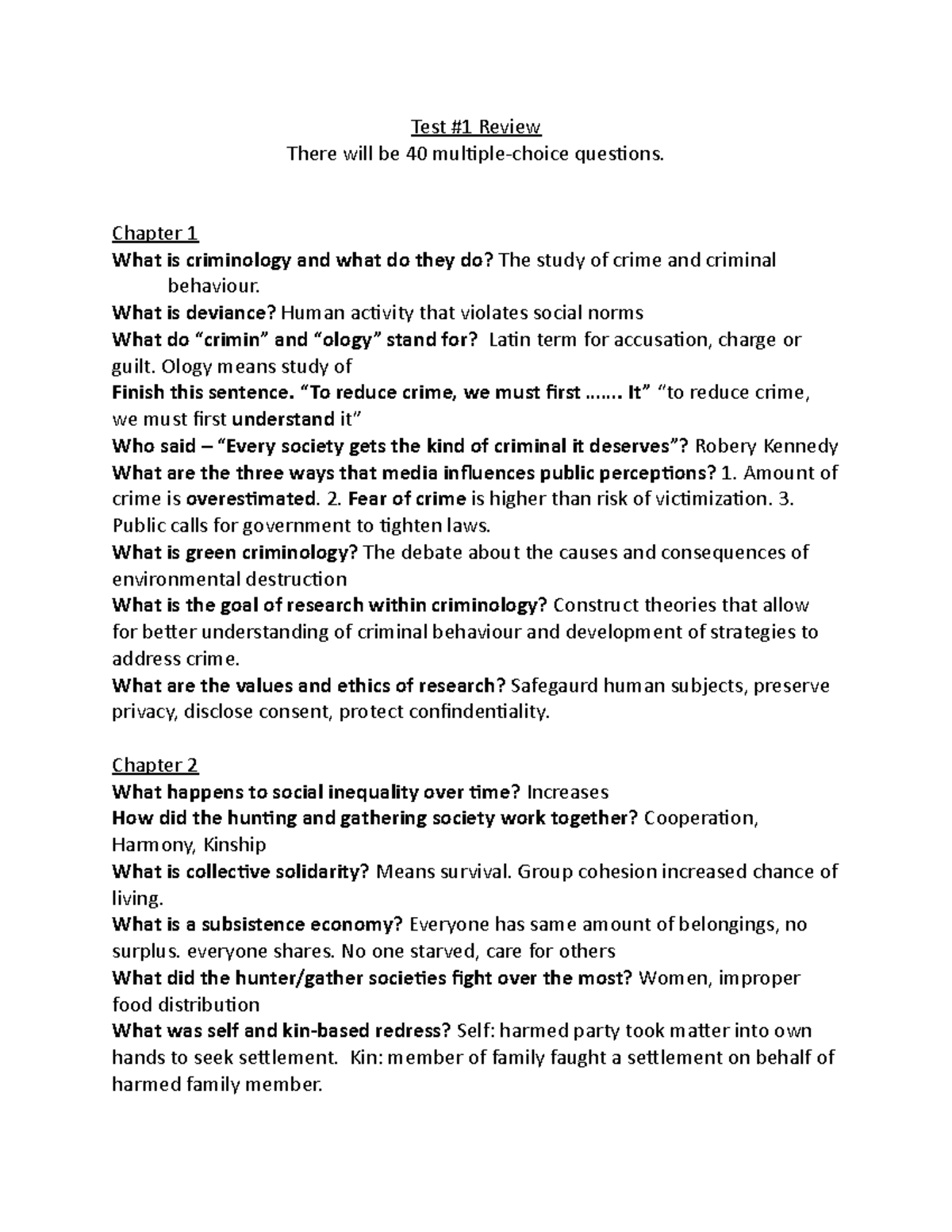 Test#1review - Test 1 - Test #1 Review There will be 40 multiple-choice ...