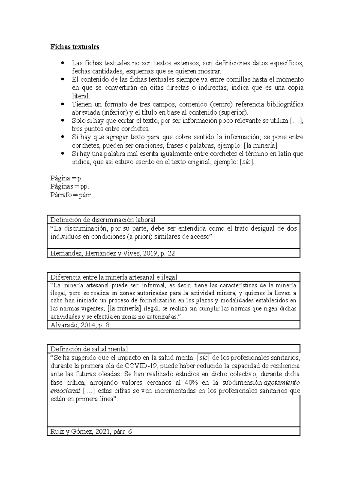 Ficha textual ejemplo - Fichas textuales Las fichas textuales no son ...