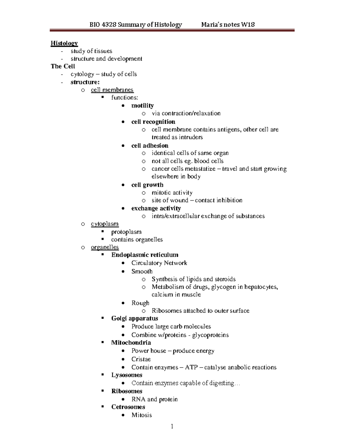 Histology Notes - Histology - study of tissues - structure and ...