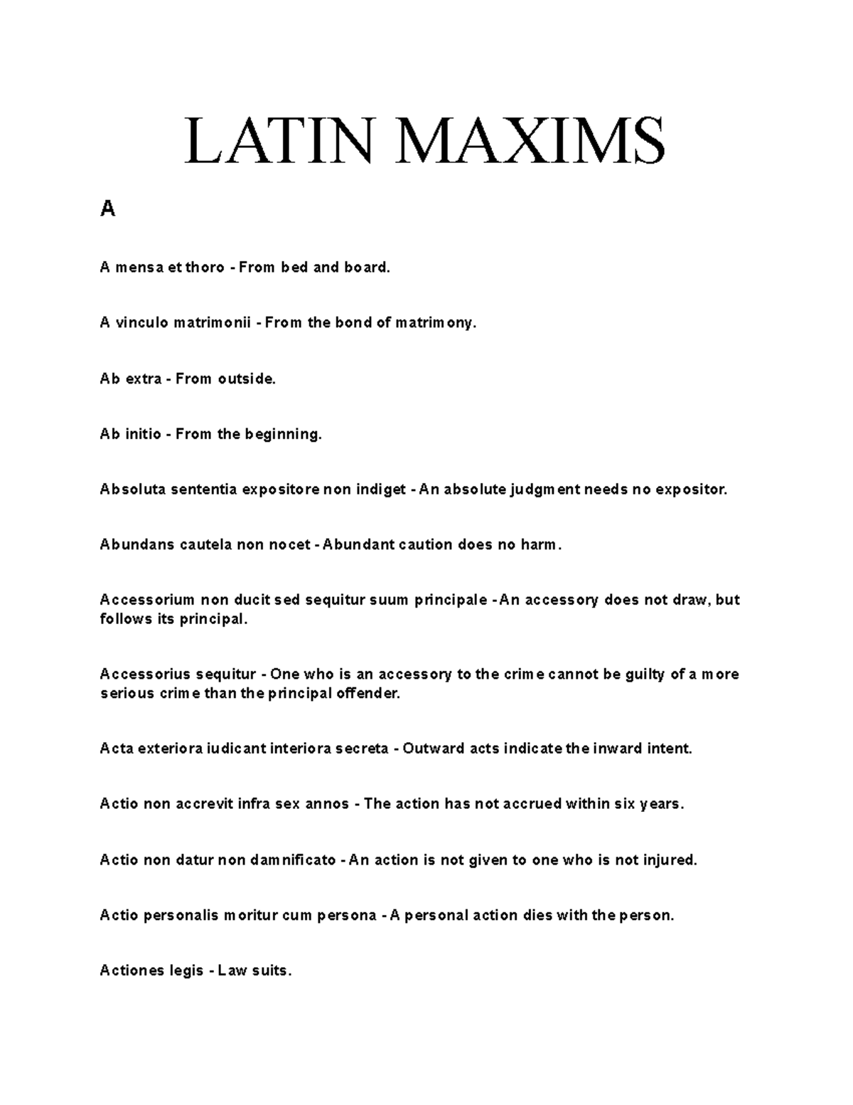 Definitions and meanings of latin maxims - LATIN MAXIMS A A mensa et ...