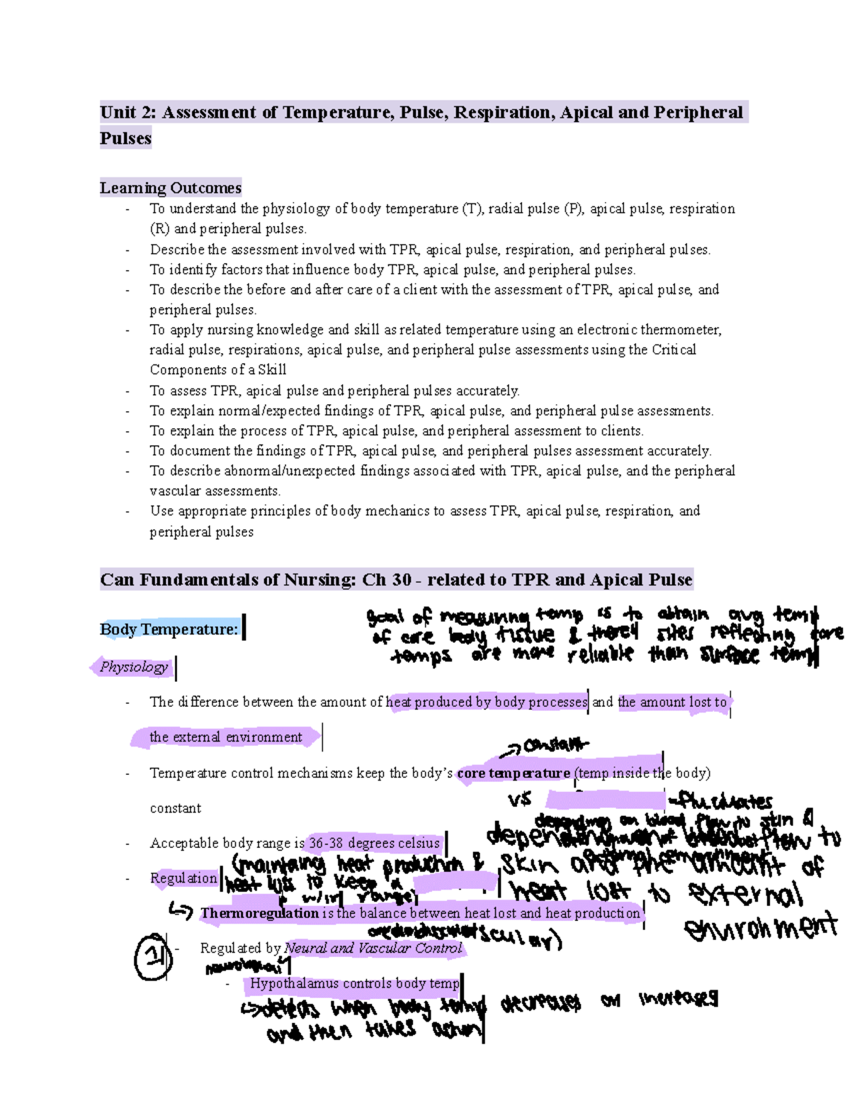 UNIT 2a TPR, Apical + Peripheral Pulse - Unit 2: Assessment of ...