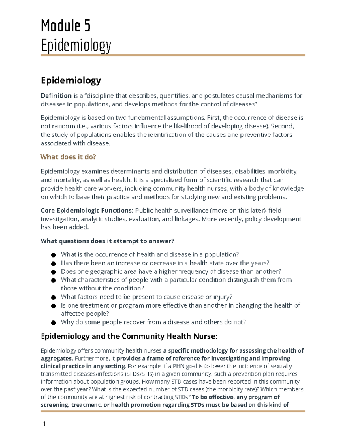 Module 5 SG - Fall 2021 - Module 5 Epidemiology Epidemiology Definition ...