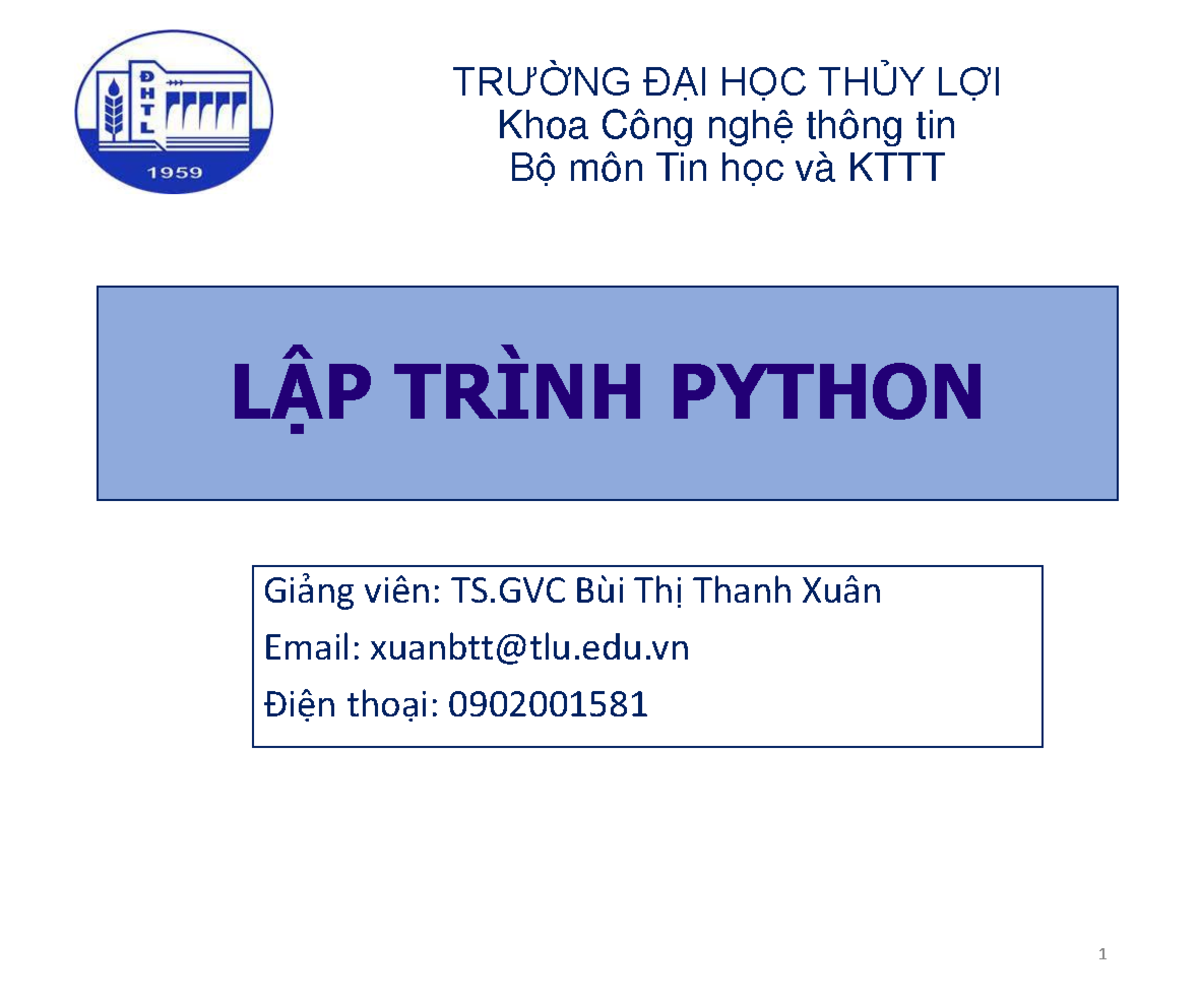 Bai3 - Bài tập Python - TR ̄àNG Đ¾I HàC THĀY LþI Khoa Công nghệ thông ...