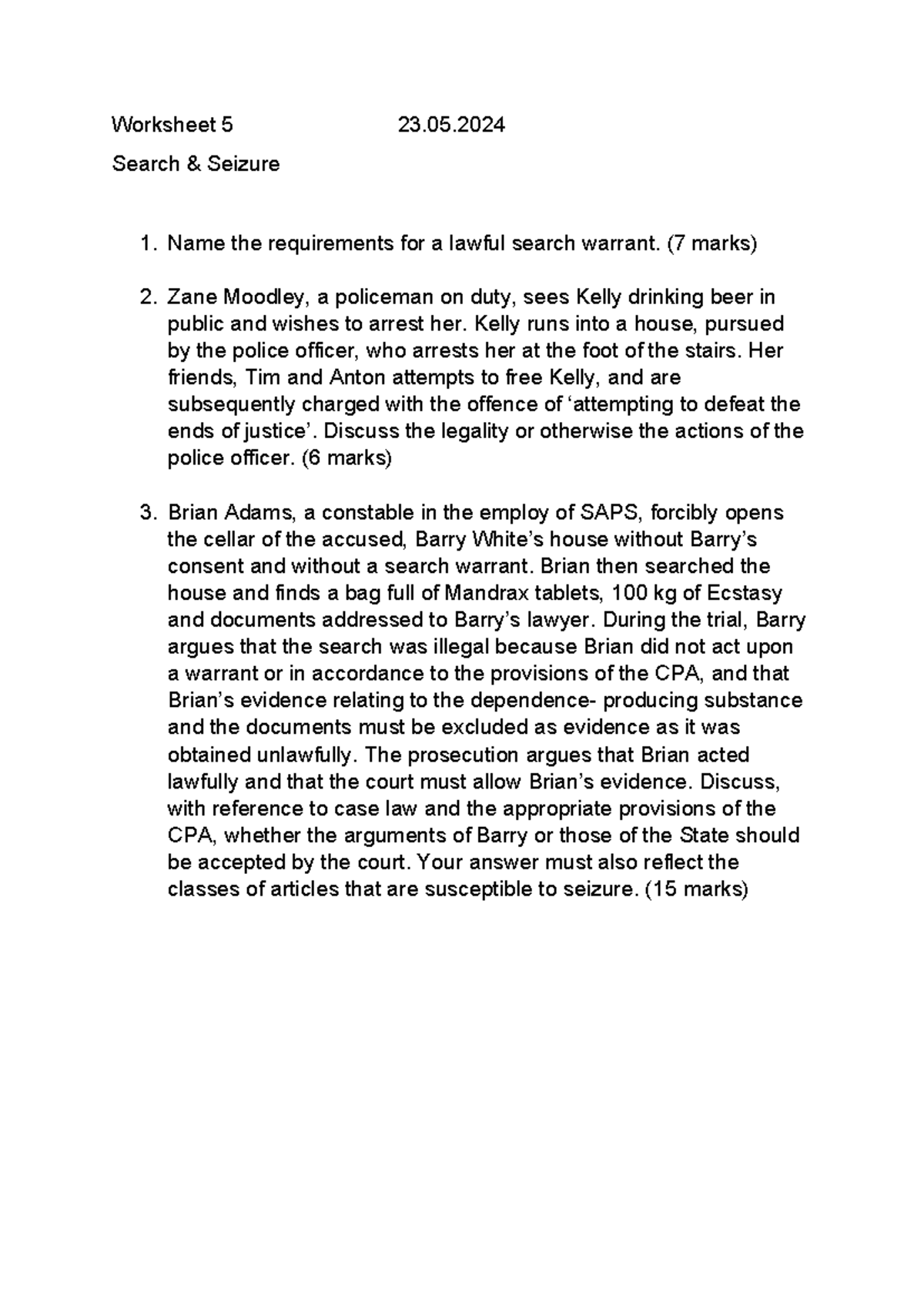 Worksheet 5 2024 - practice questions - Worksheet 5 23. Search ...