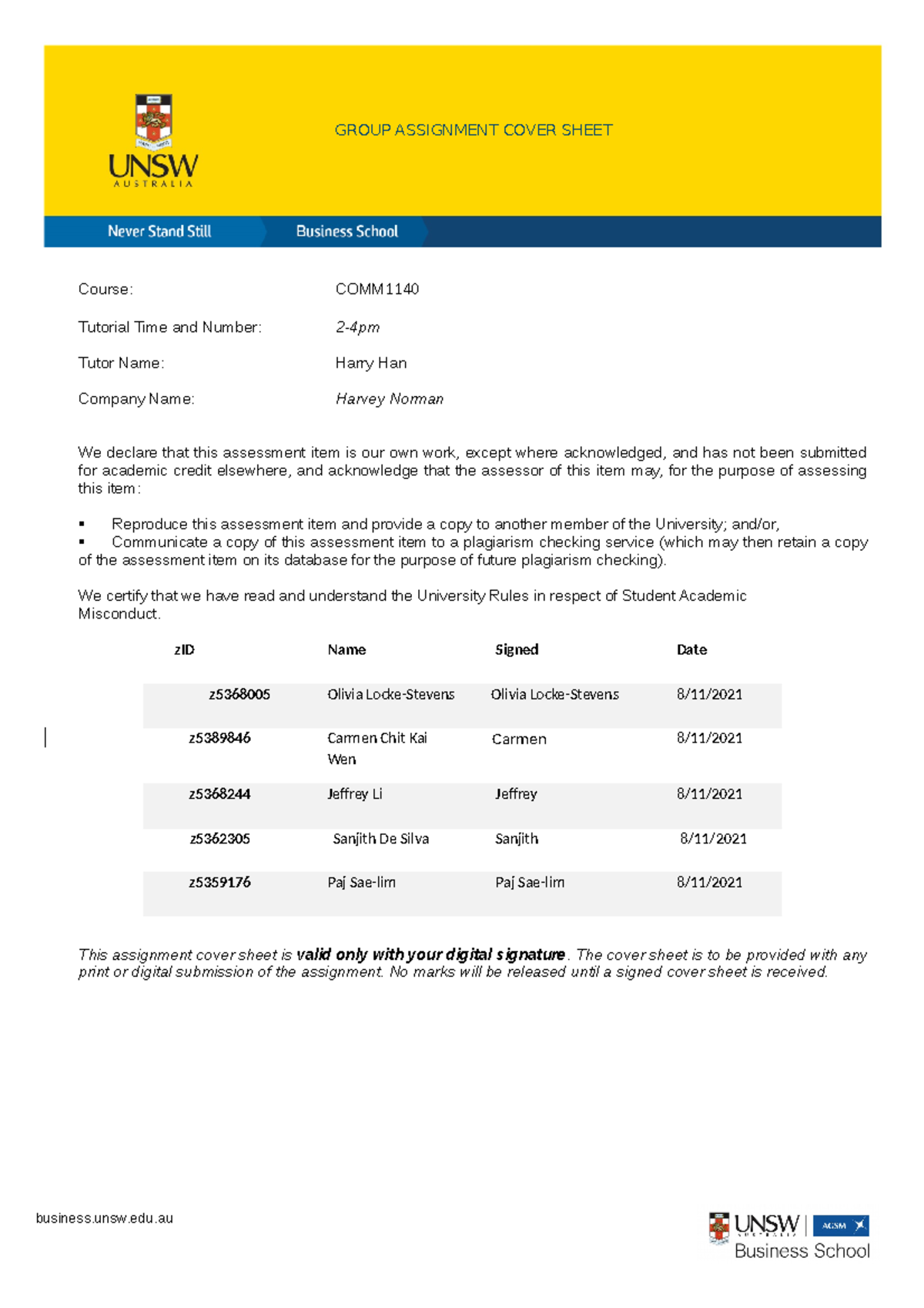 COMM1140 Group Assignment Report - GROUP ASSIGNMENT COVER SHEET Course ...