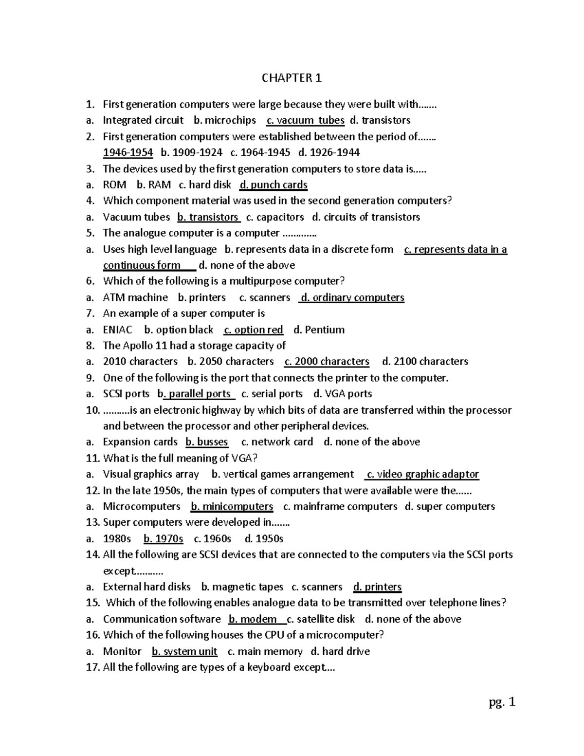 IT csm pasco 2 - CHAPTER 1 First generation computers were large ...