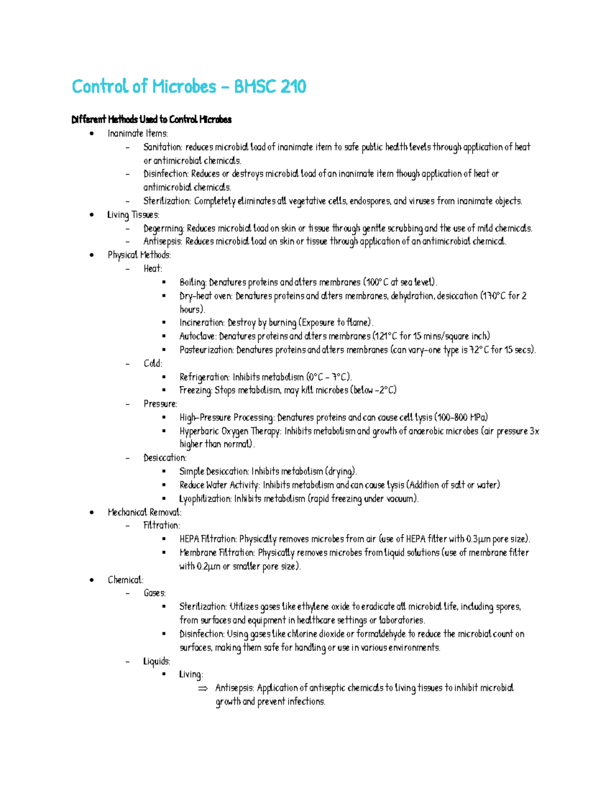 Control of Microbes - BMSC 210 - Control of Microbes – BMSC 210 ...
