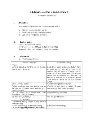 Detailed Lesson PLAN Multigrade- Class - Detailed lesson plan in ...