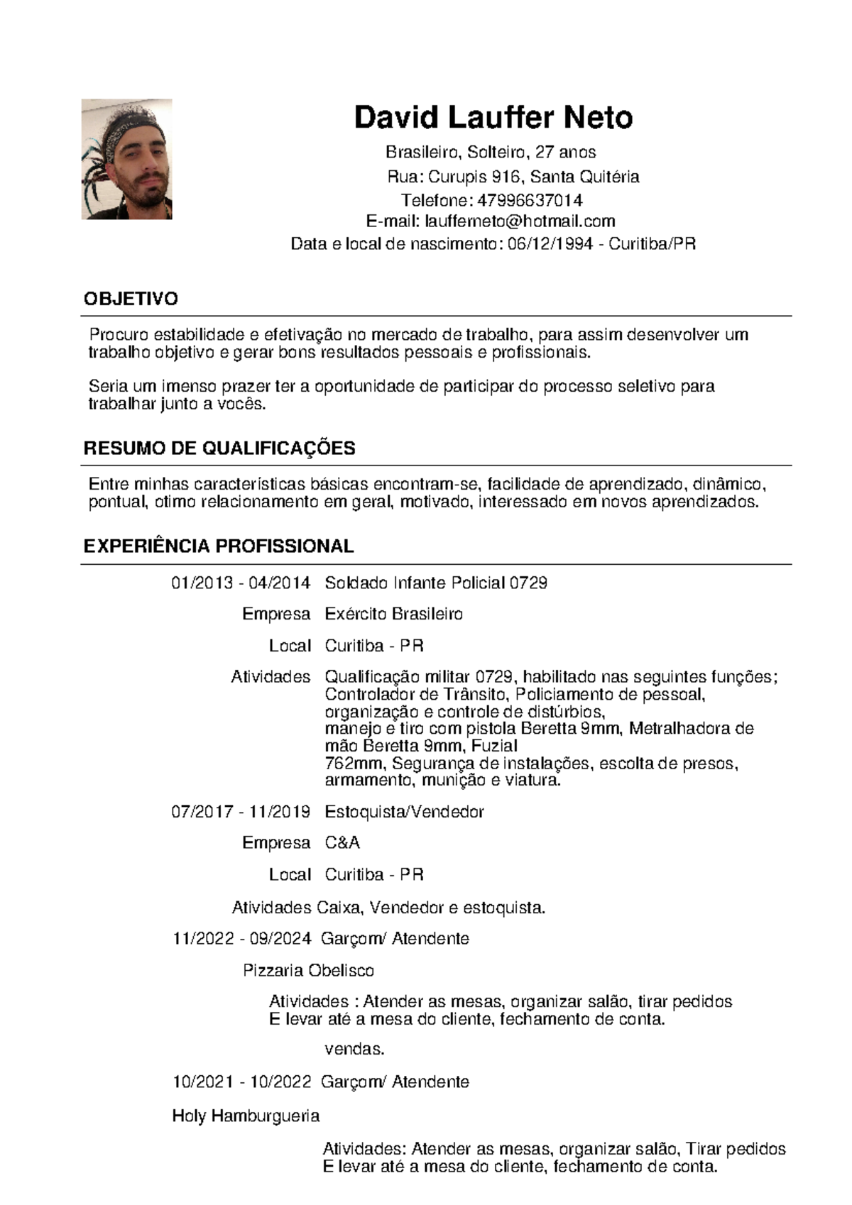 Cv david lauffer neto 9 15 22 - David Lauffer Neto Brasileiro, Solteiro ...