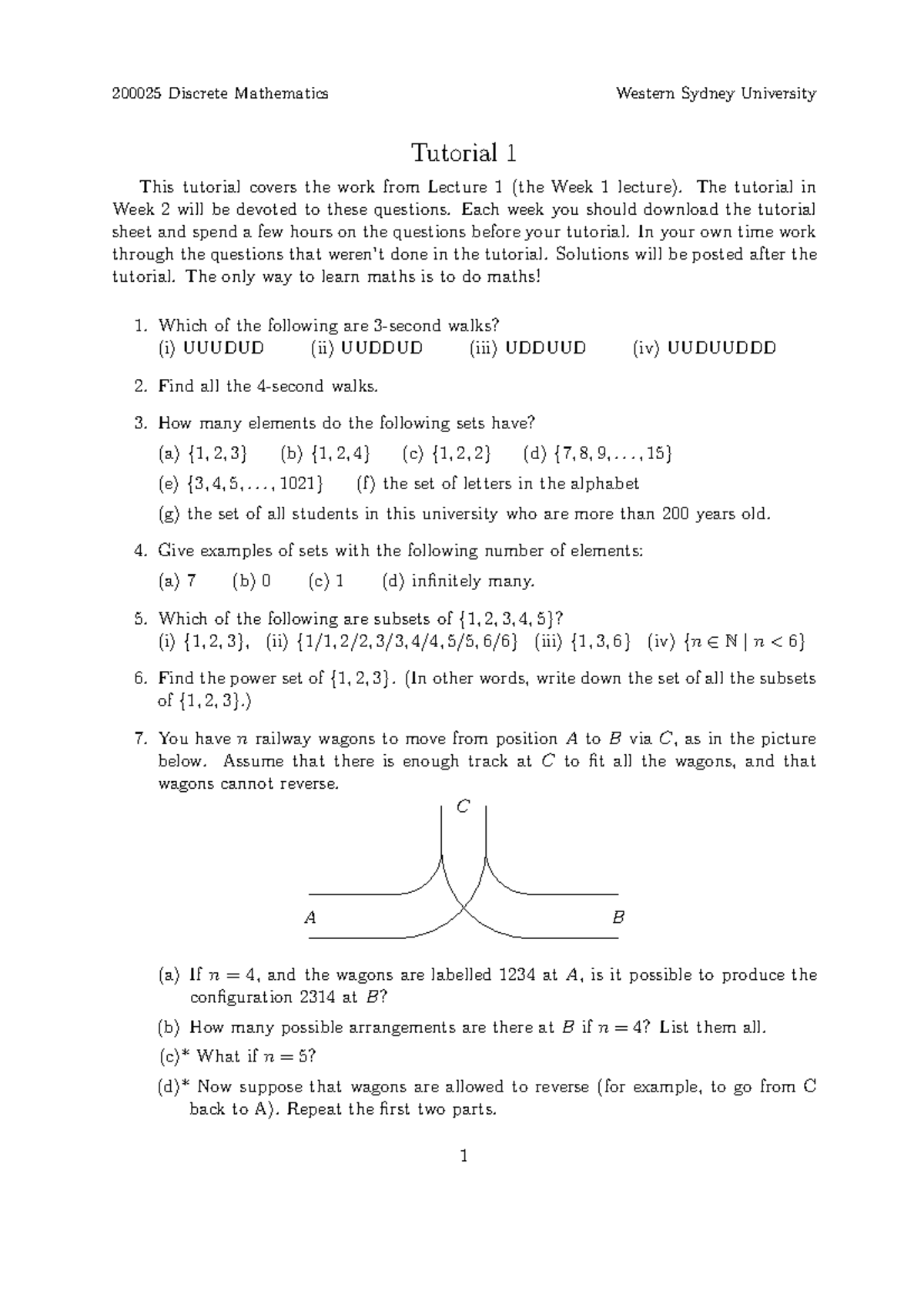 DM tutorial 1 - 200025 Discrete Mathematics Western Sydney University Tutorial 1 This tutorial ...