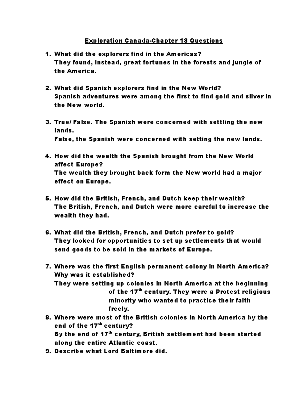 Ch. 13 Empires Clash Study Questions - Exploration Canada-Chapter 13 ...