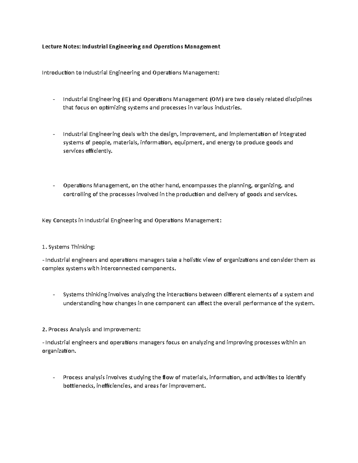Lecture Notes Industrial Engineering And Operations Management Industrial Engineering Deals