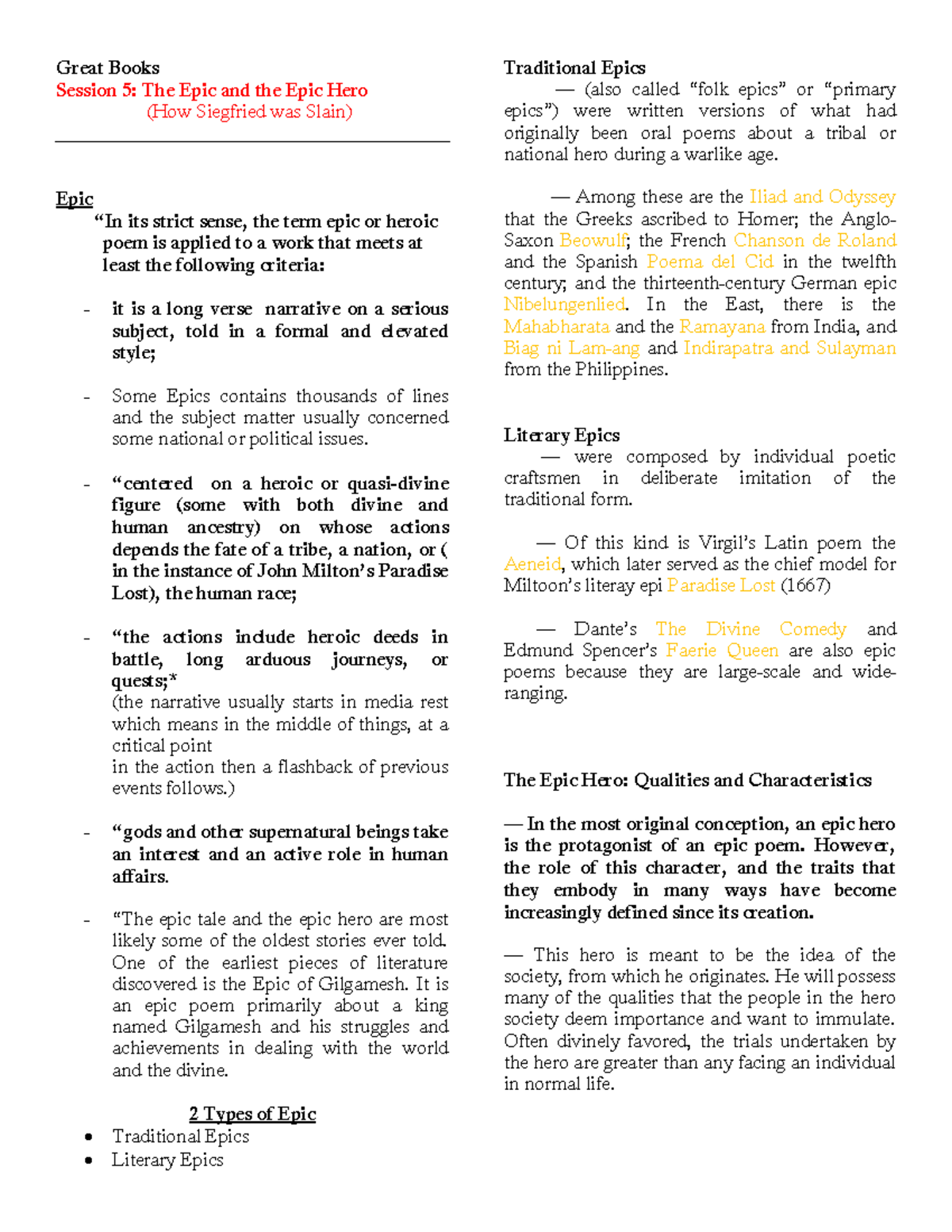 Great Books - Lesson 5 to 8 - Copy - Great Books Session 5: The Epic ...