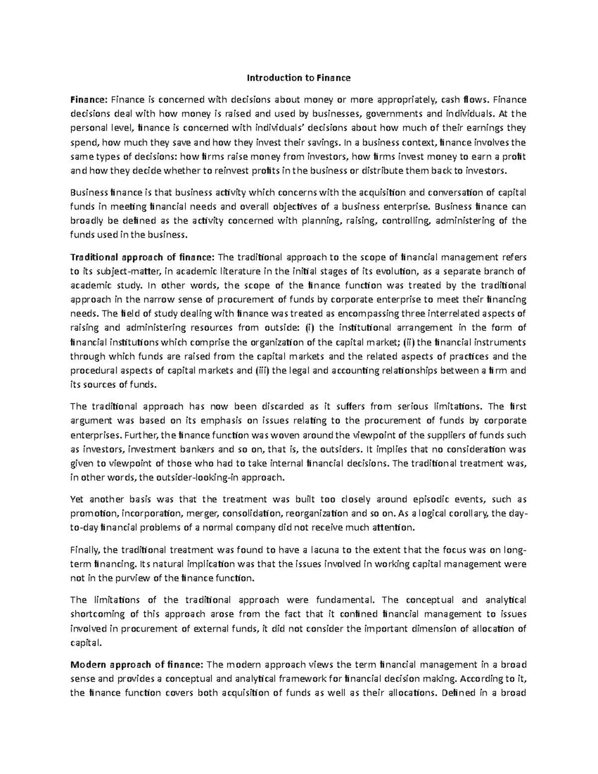 Introduction to Finance - Introduction to Finance Finance: Finance is ...