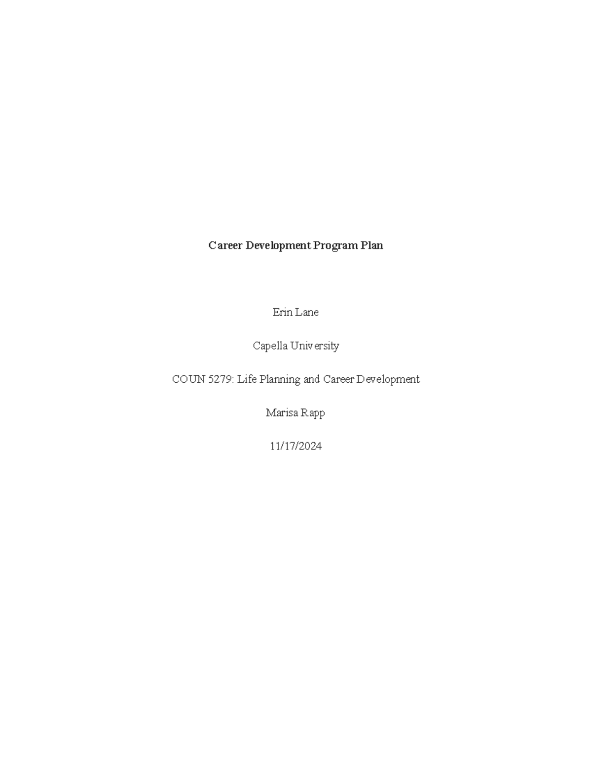 Cf u06a1 assignment template - Career Development Program Plan Erin ...