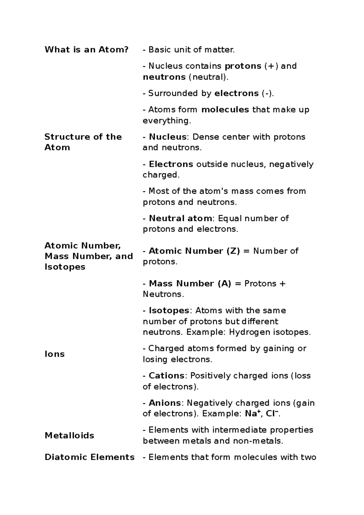 Chem ch 2 - Ch 2 atoms, molecules, ions - What is an Atom? - Basic unit ...
