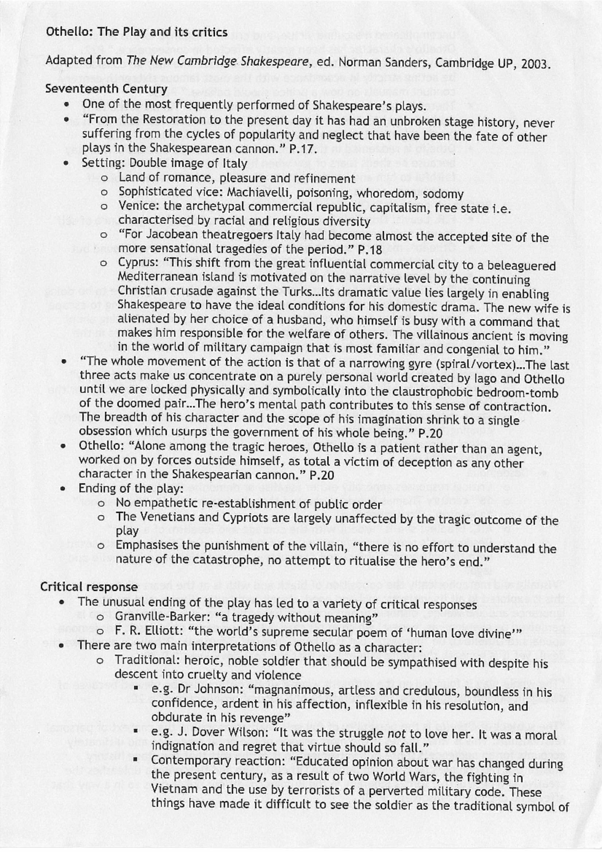Critics Overview Othello - Studocu