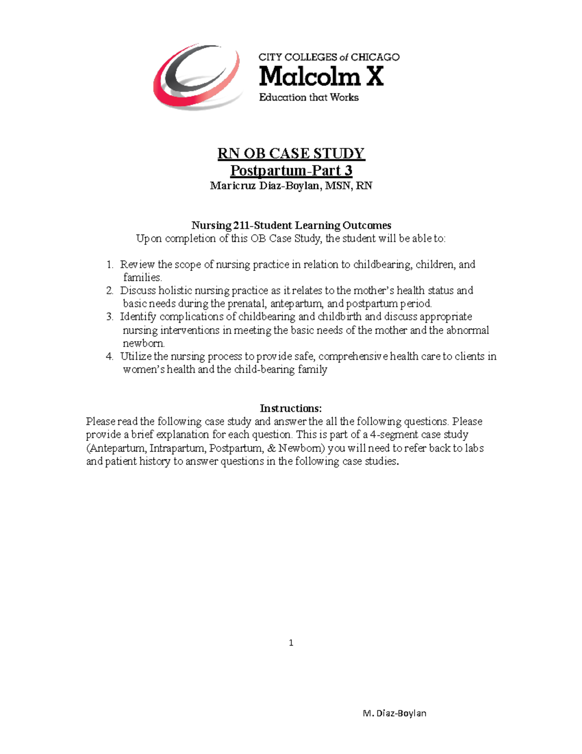 Postpartum Case Study - OB woksheet - RN OB CASE STUDY Postpartum-Part ...