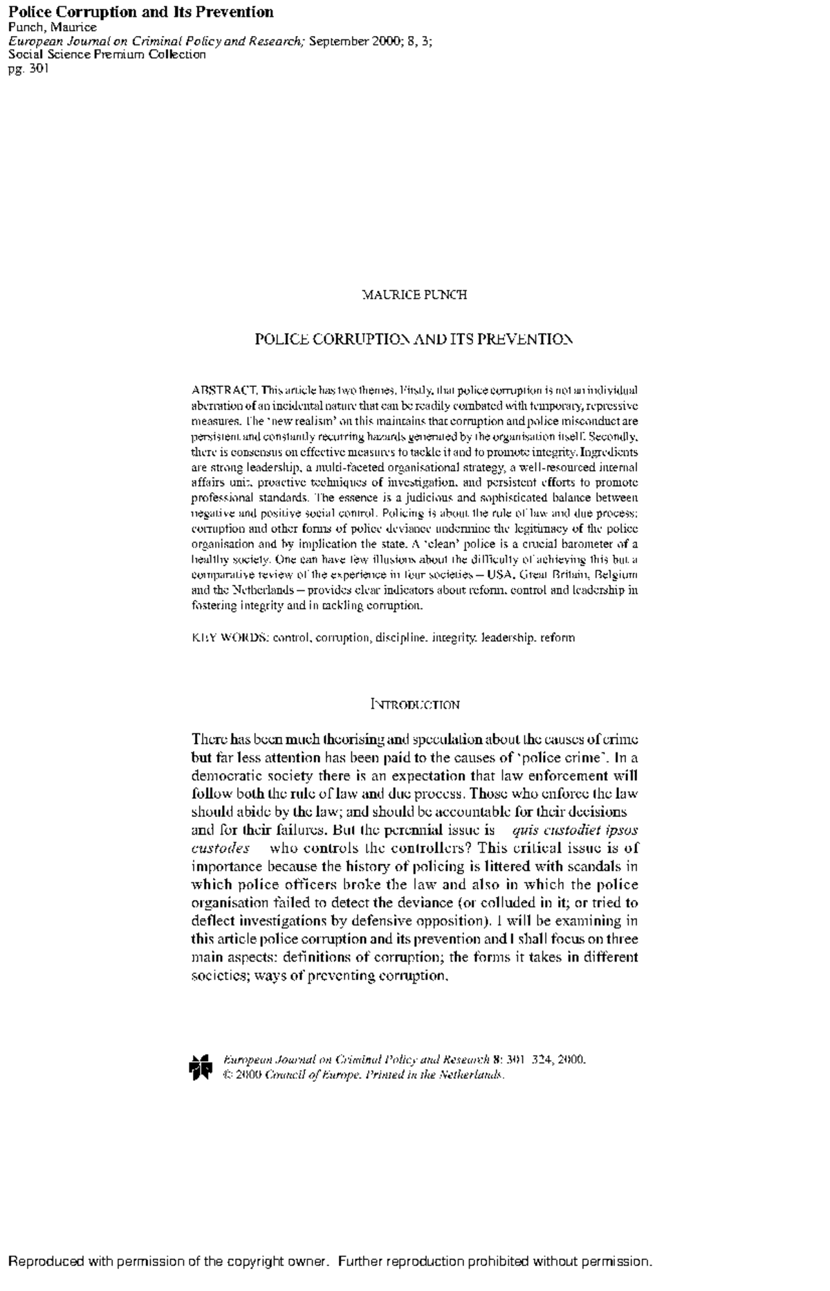 Police Corruption and Its Prev - CRIM2201 - Police Corruption and Its ...