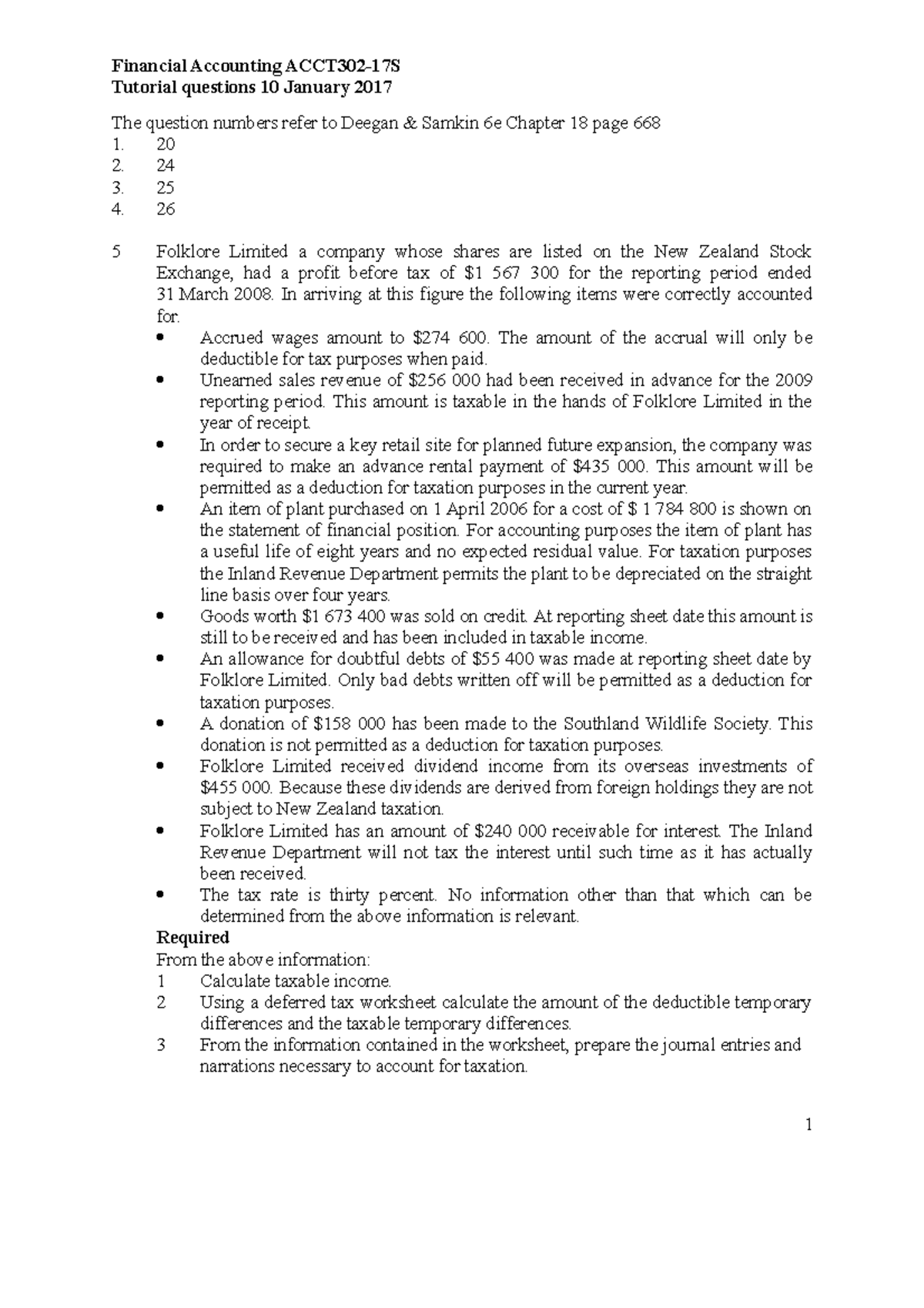 Tutorial questions 10 January 2017 - Financial Accounting ACCT302-17S ...