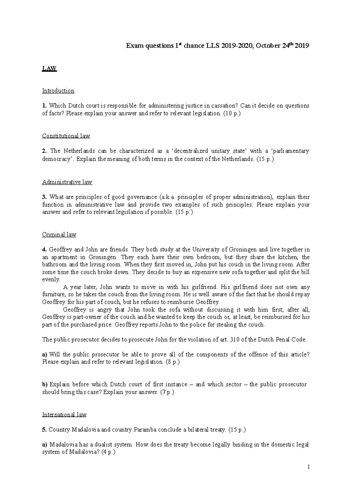 Mock Questions - Practice Exam Law and Legal Skills: The Dutch Example ...