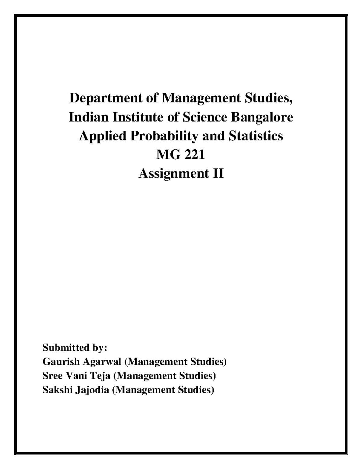 Probs and Stats Assignment 2 1 - Department of Management Studies ...