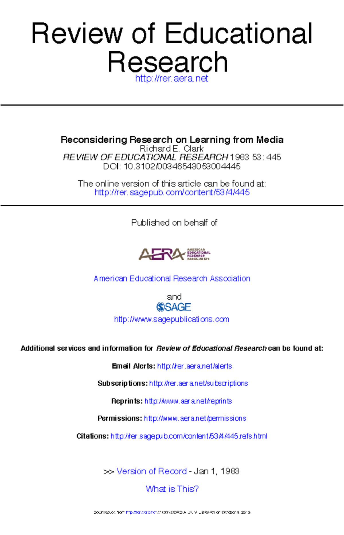 Review of educational research - rer.aera Research Review of ...