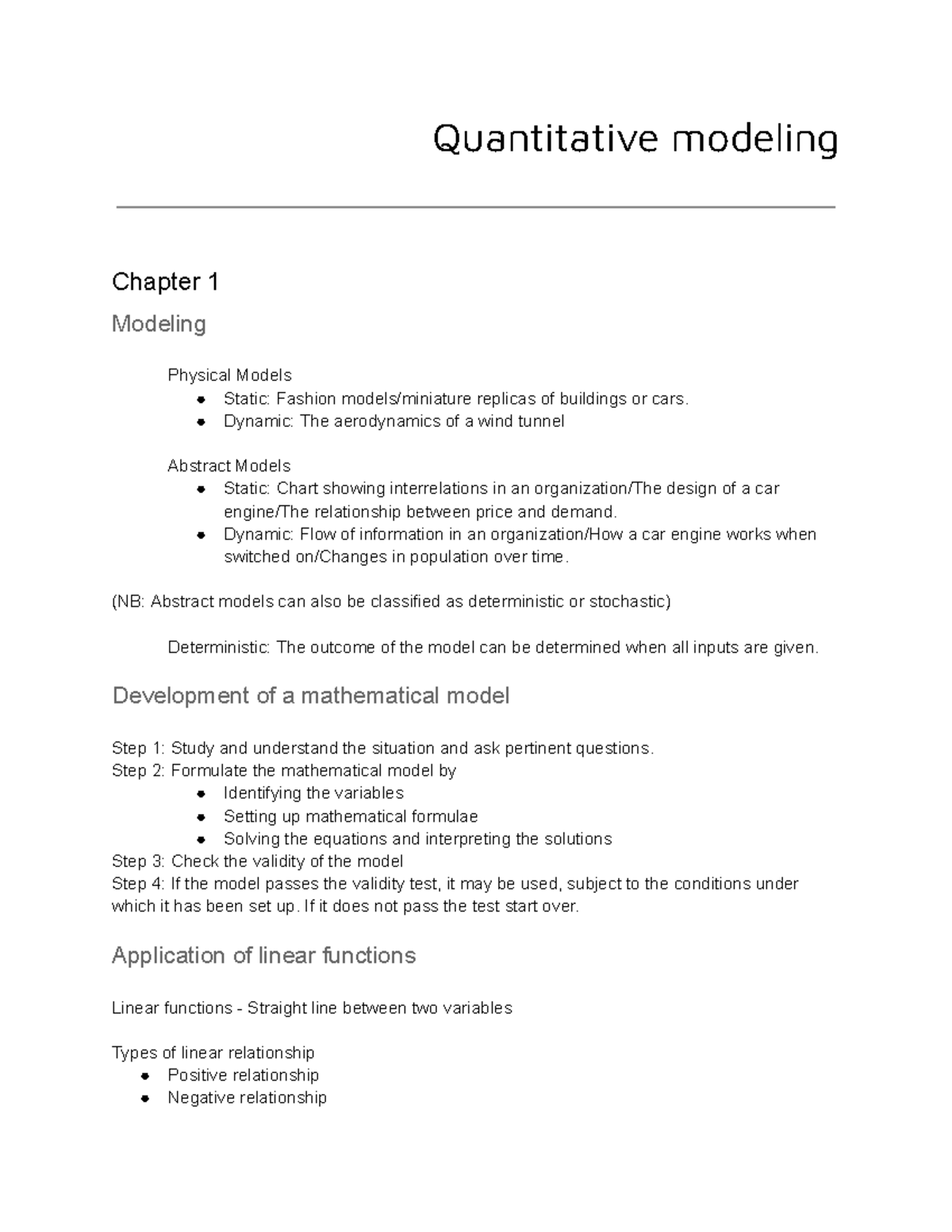 Quantitative Modeling Notes Quantitative Modeling Chapter 1 Modeling