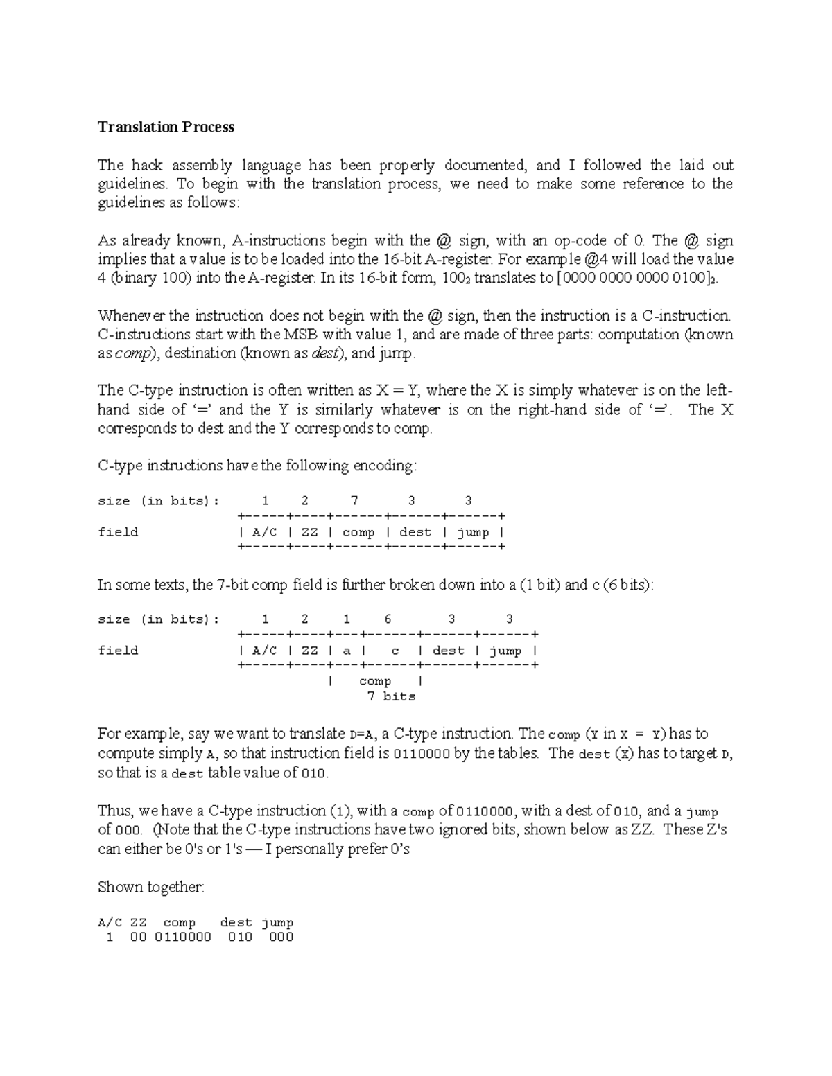 Written Assignment Unit 6 - Translation Process The hack assembly ...