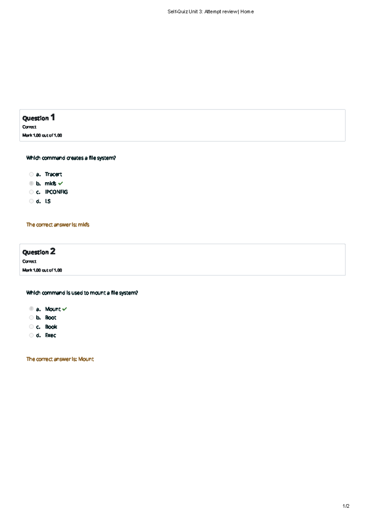 Self-Quiz Unit 3 Attempt review Home 3 - Self-Quiz Unit 3: Attempt review | Home 1/ Question 1 ...