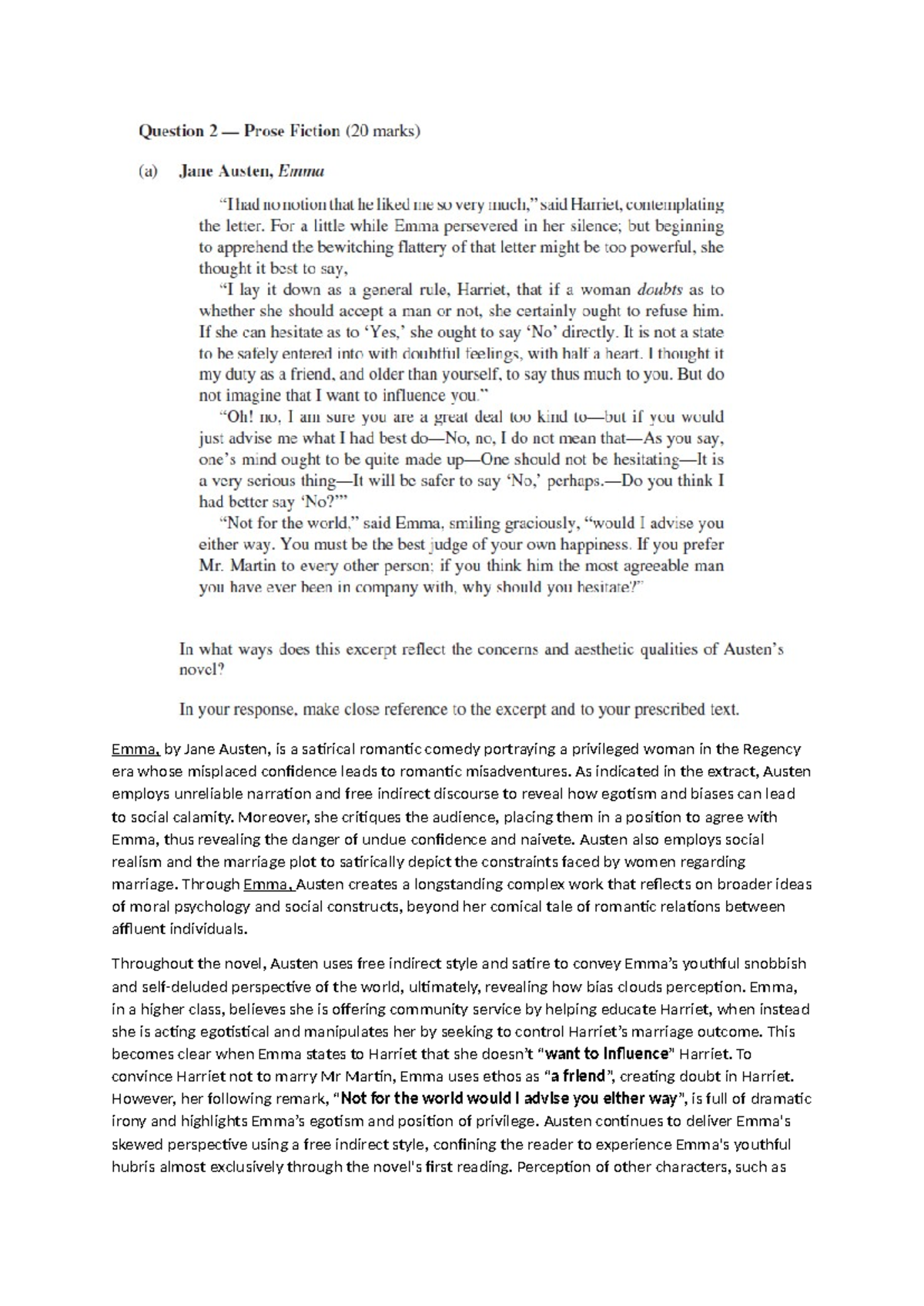 Mod B: Emma Essay - Emma, by Jane Austen, is a satirical romantic ...