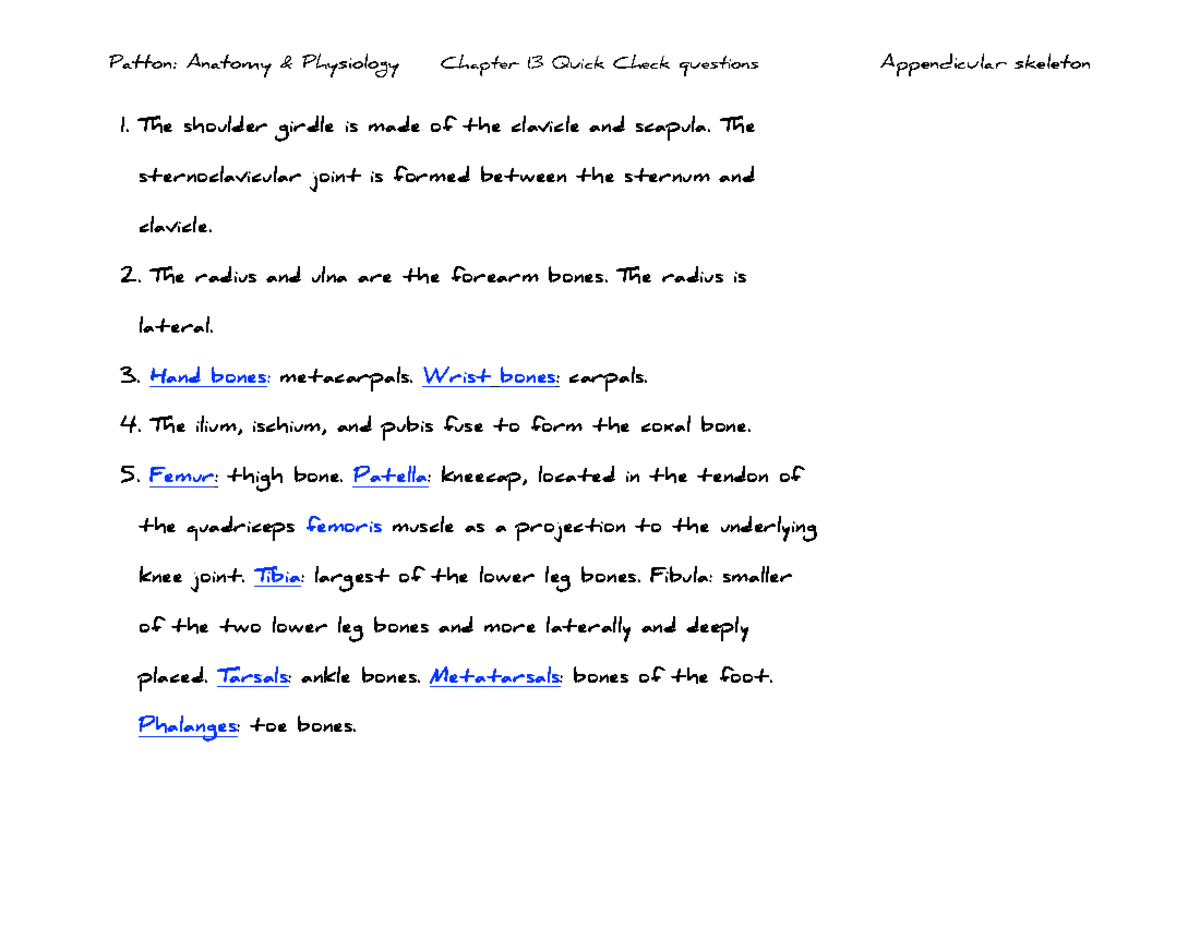 AP Chapter 13 appendicular skeleton - Patton: Anatomy & Physiology ...