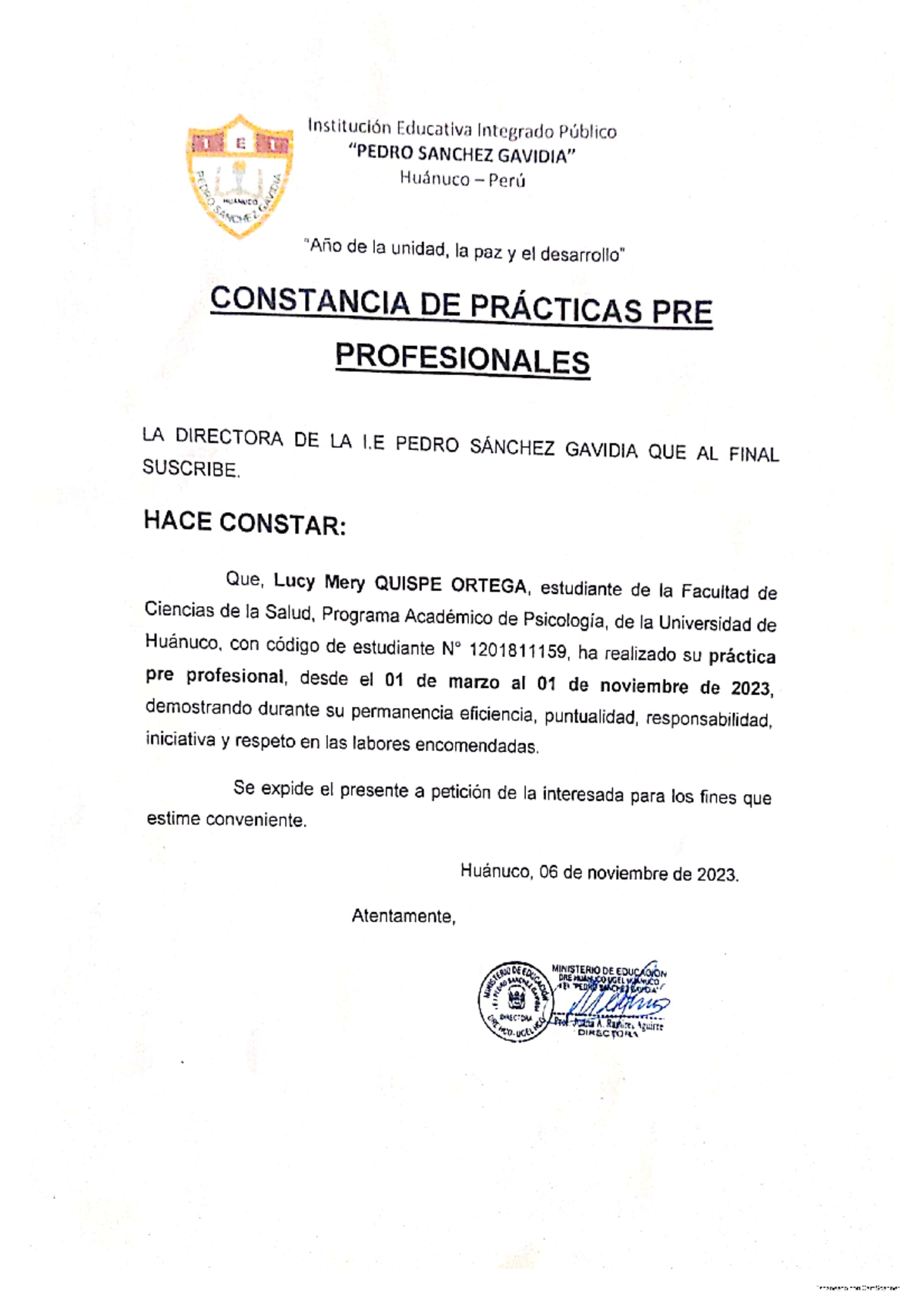 Constancia DE Culminación DE Practicas PRE Profesionales - Psicologia ...