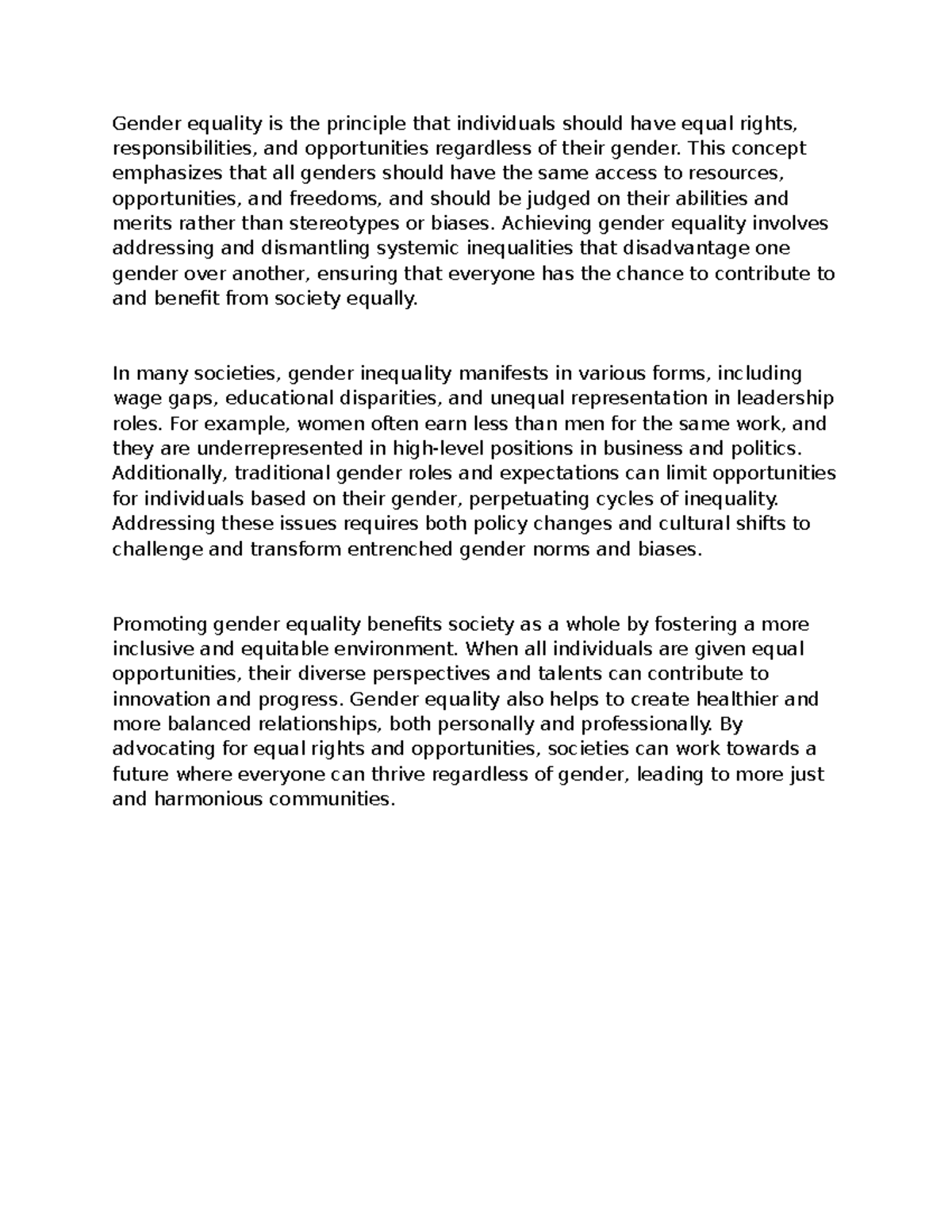 Gender equality - This concept emphasizes that all genders should have ...