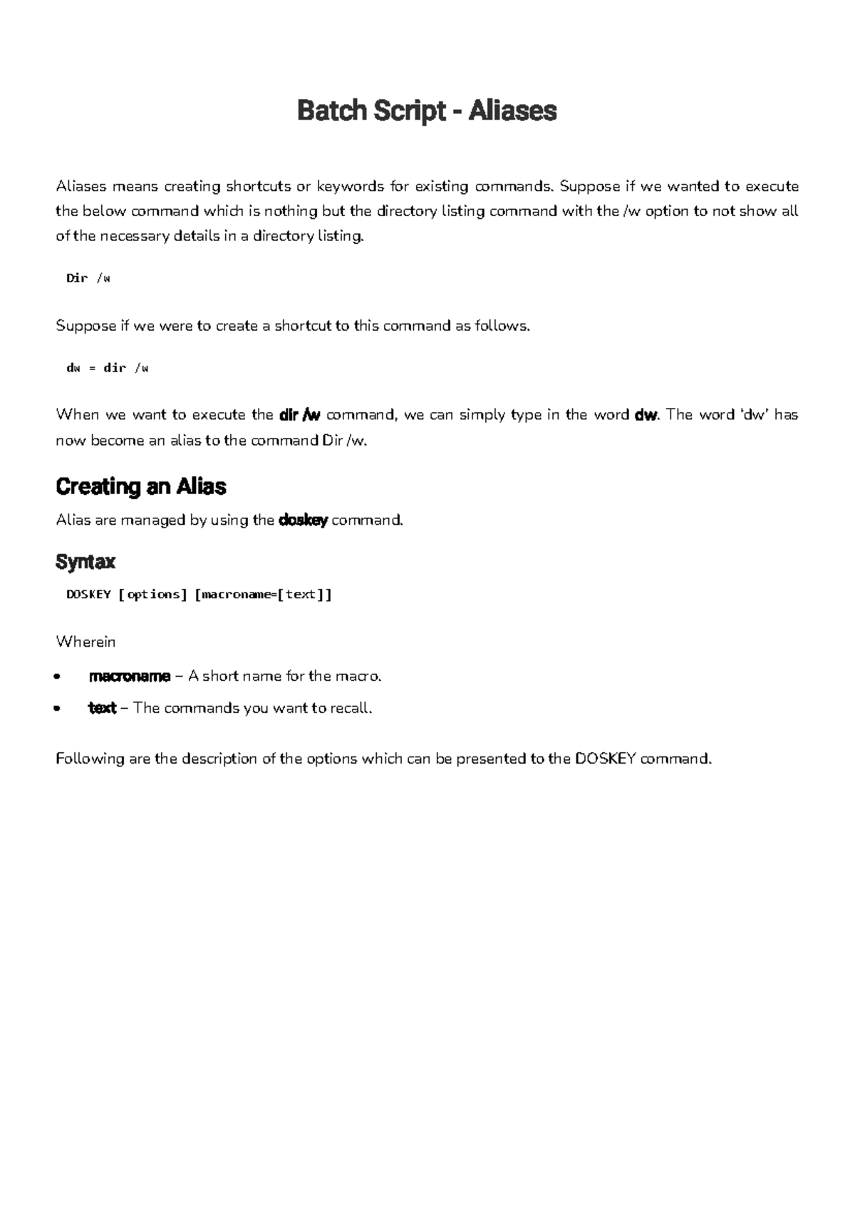 Batch Script Chapter 5 Batch Script Aliases Aliases Means Creating Shortcuts Or Keywords