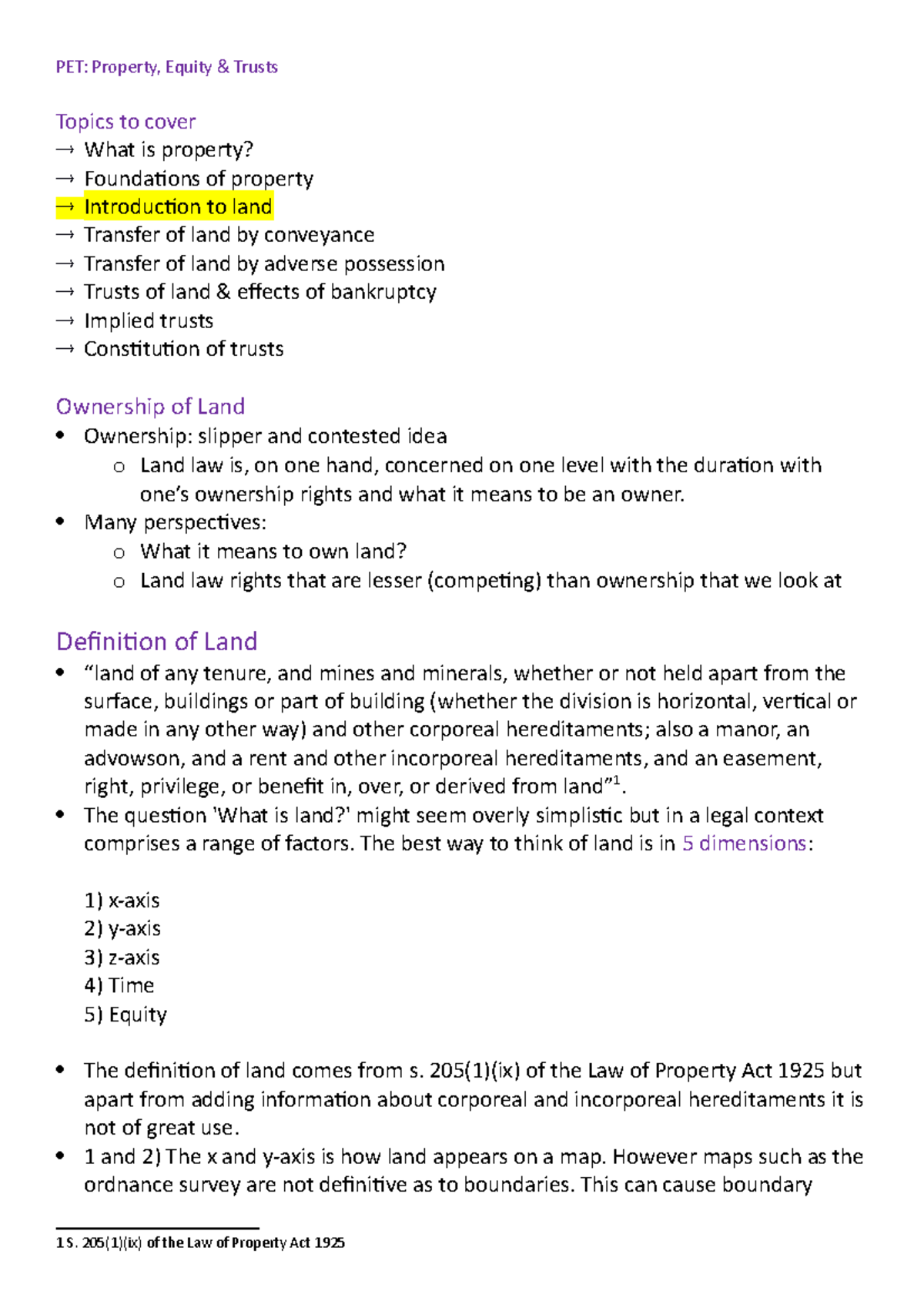 Detailed Notes - Topics to cover What is property? Foundations of ...