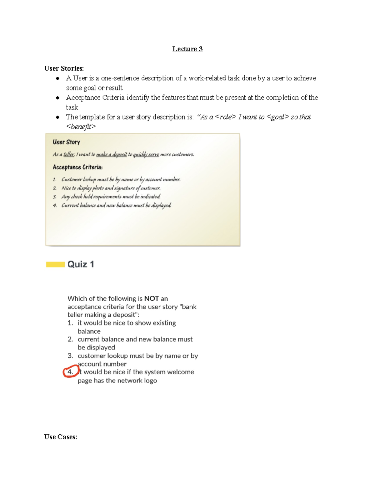 Lecture 3 - Lecture 3 User Stories: A User is a one-sentence ...