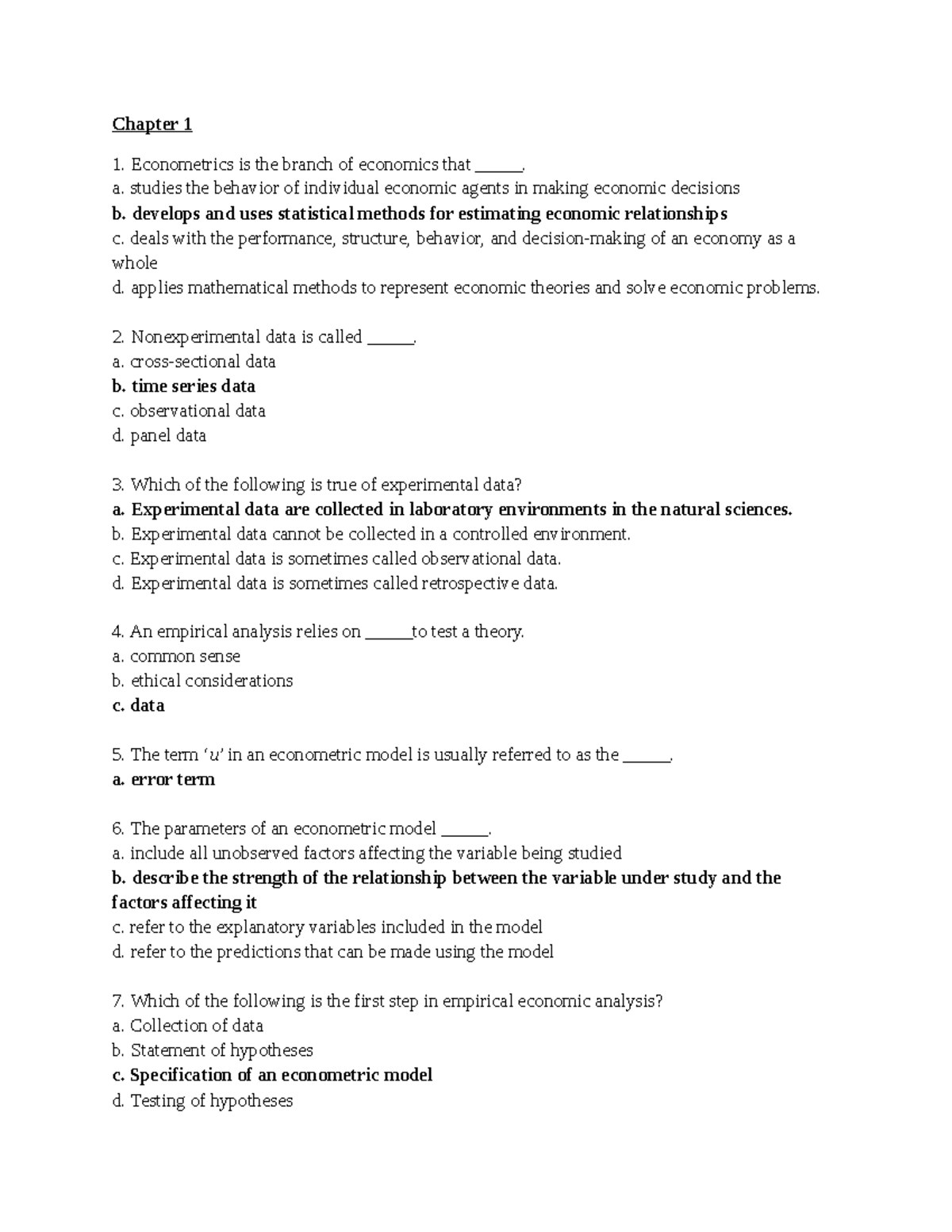 Econometrics Test Bank - Chapter 1 Econometrics is the branch of ...